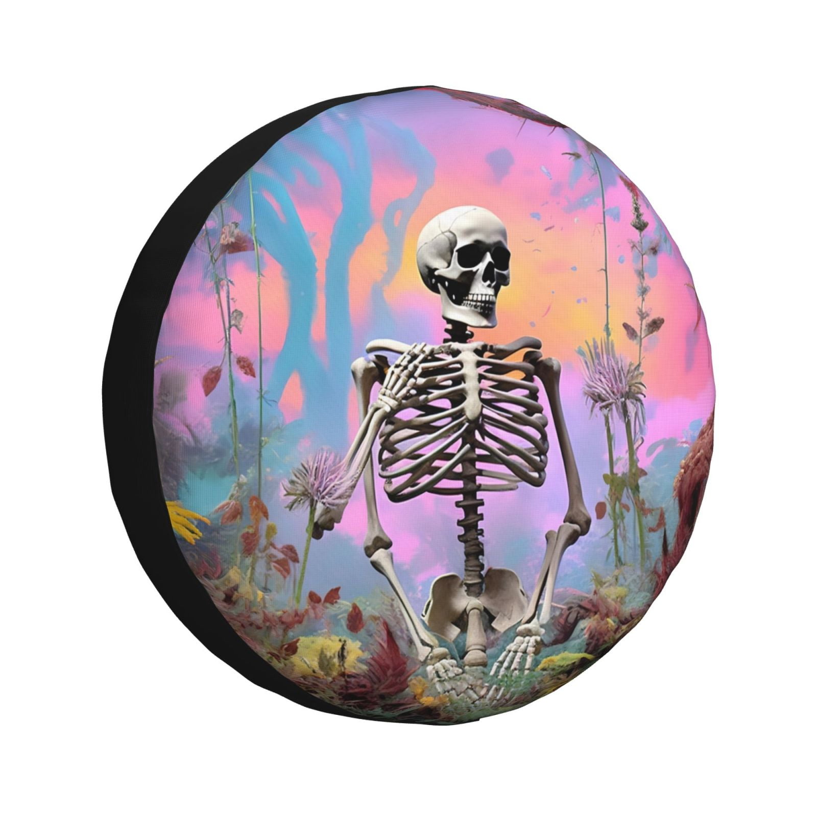 Wukai Sky Sunflower Skull Print Spare Tire Cover for RV Trailer ...