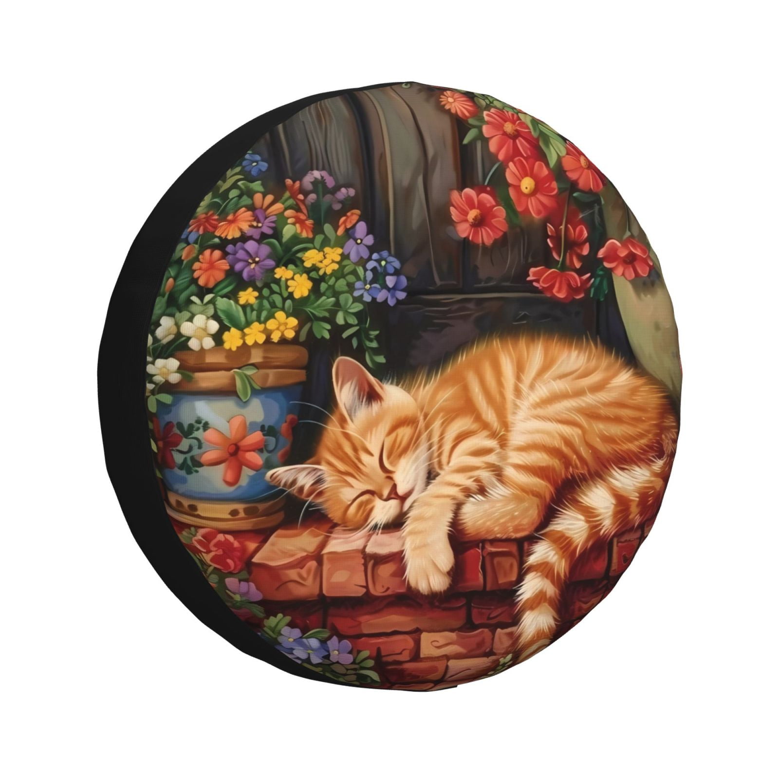 Wukai Sleeping Cat Flowers Print Spare Tire Cover for RV Trailer ...