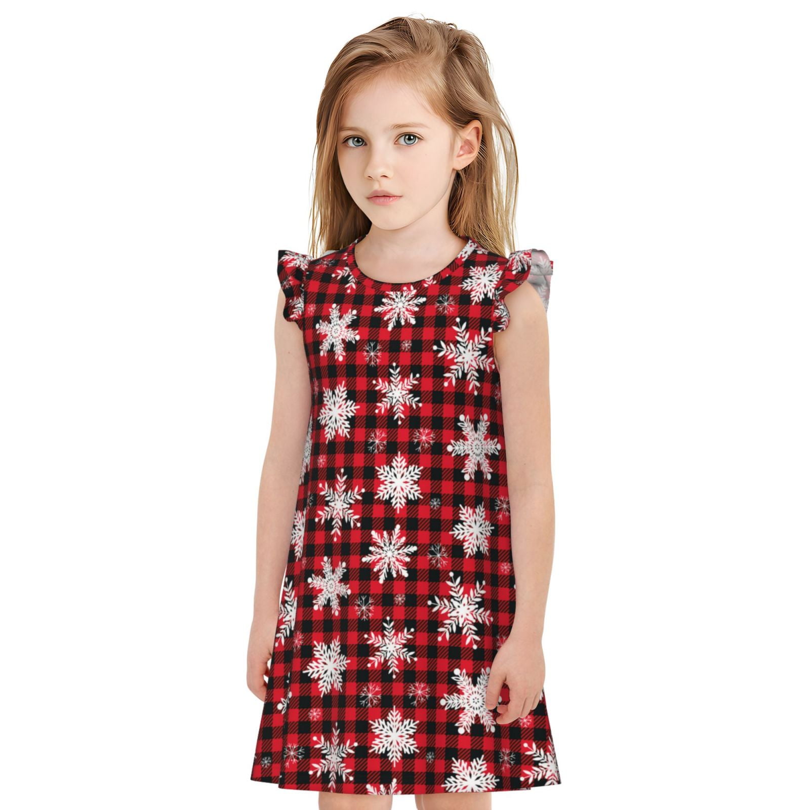 Wukai Snowflake red plaid Print Girls Nightgowns Pajamas Dress,Soft ...