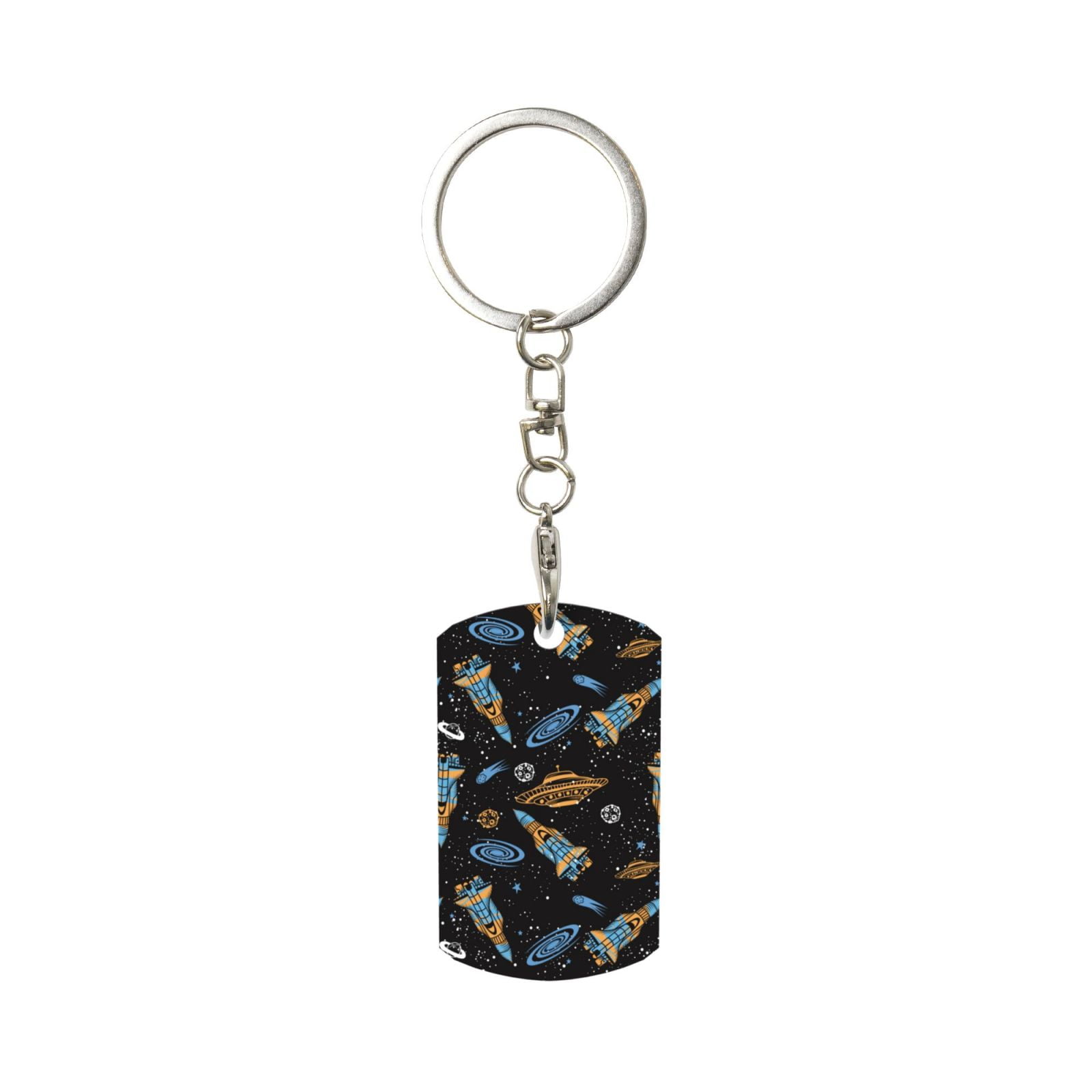 Wukai Space Rocket Print Rectangular Metal Keychain: Sleek and Durable ...