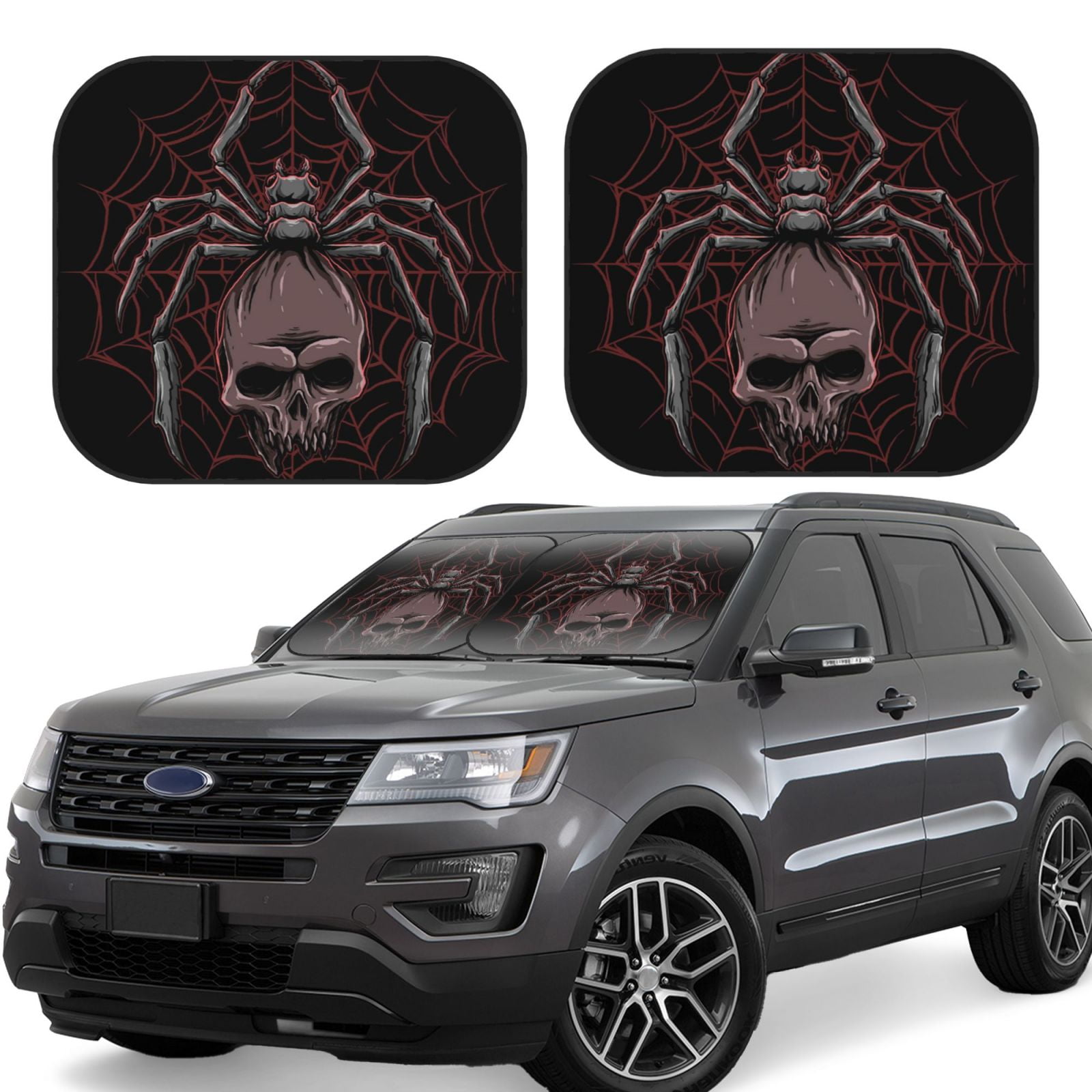 Wukai Spider with Skull Print Windshield Sun Shade, Car Front Window ...