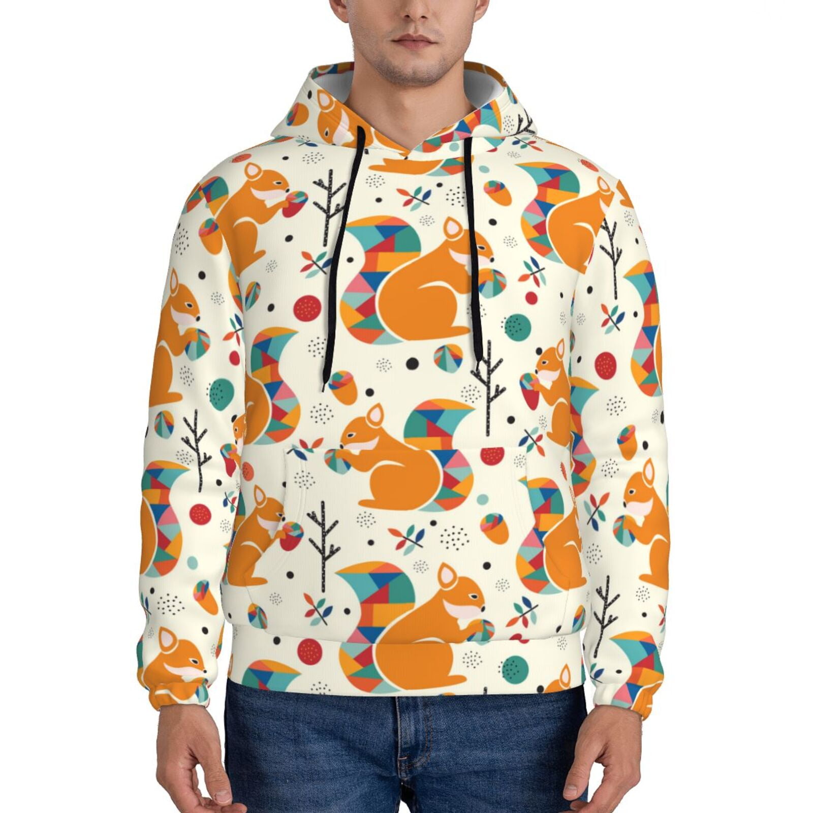 Wukai Squirrel With Colorful Tail Print Men Hoodies Fleece Sweatshirts ...