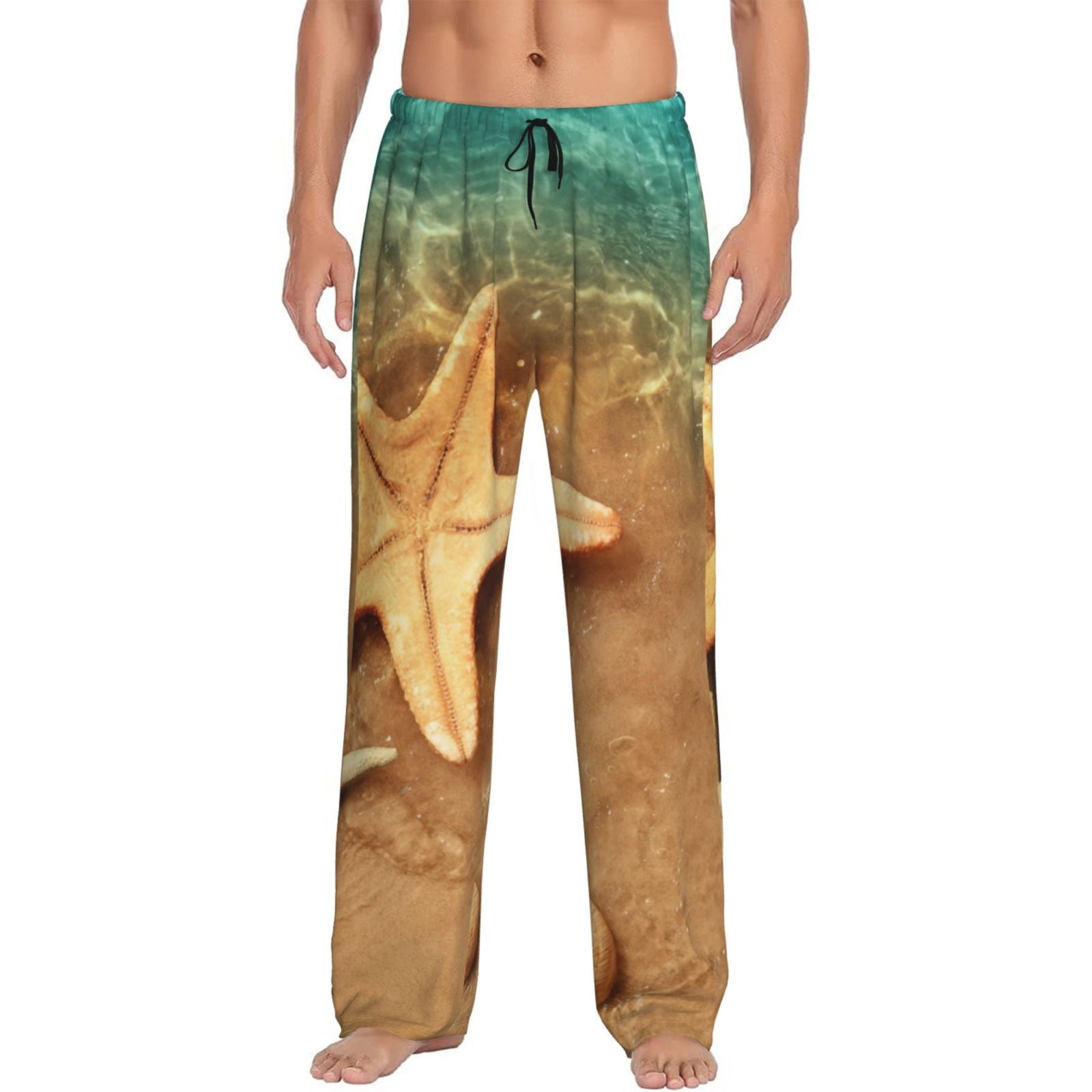 Wukai Starfish And Seashell 1 Mens PJ Pajama Pants|Sleepwear Plaid PJs with Pockets|Men's ...