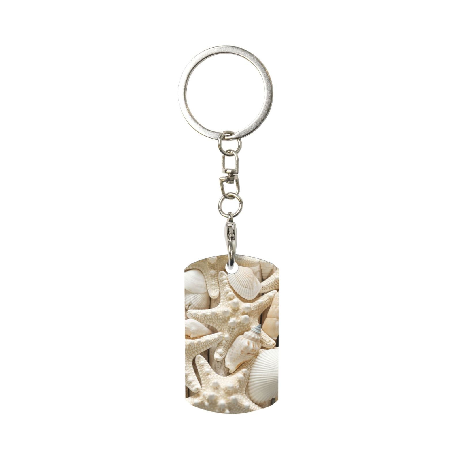 Wukai Starfish and Sea Shells Print Rectangular Metal Keychain: Sleek ...