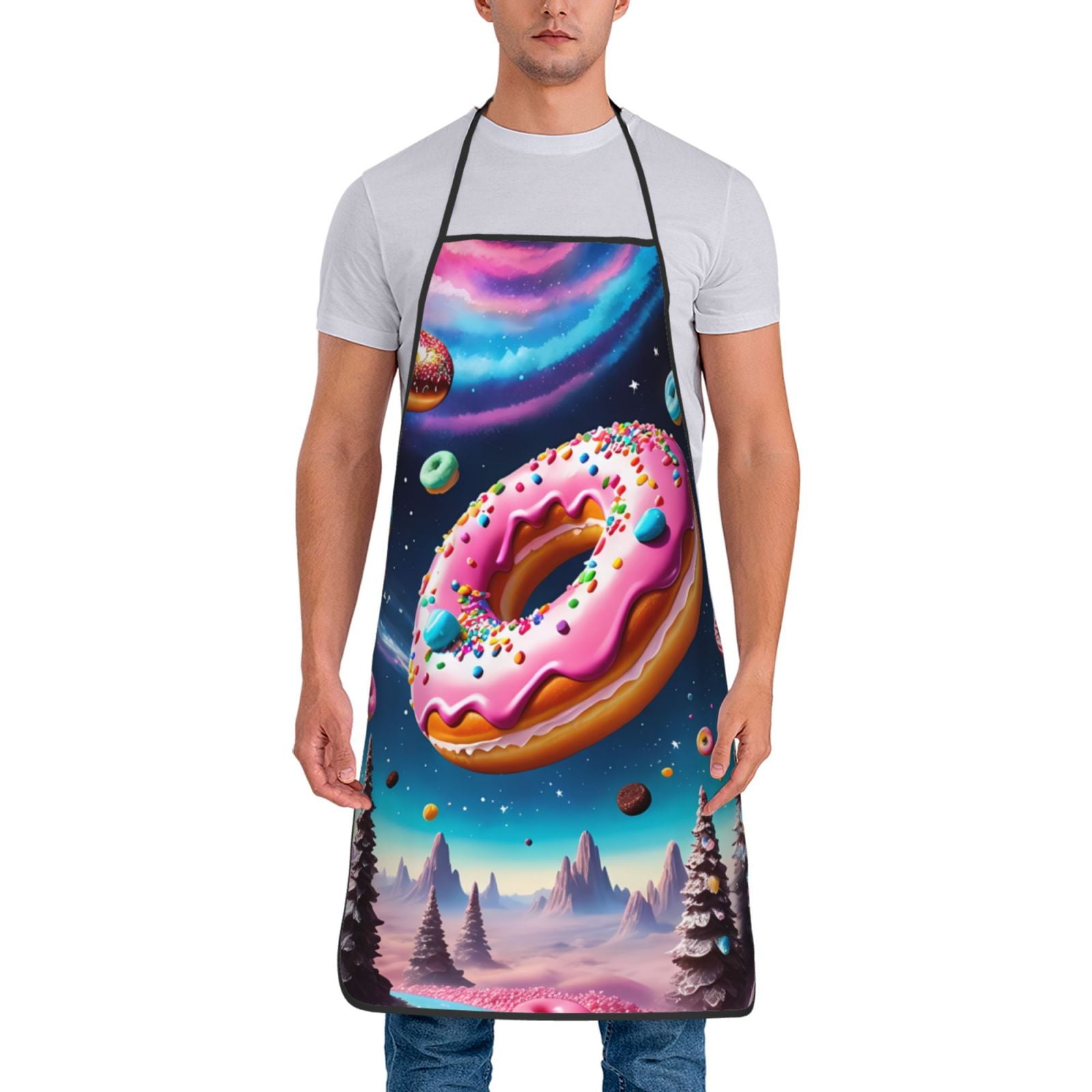 Wukai Starry Sky Pine Tree Donut Print Aprons Adjustable Bib Aprons ...