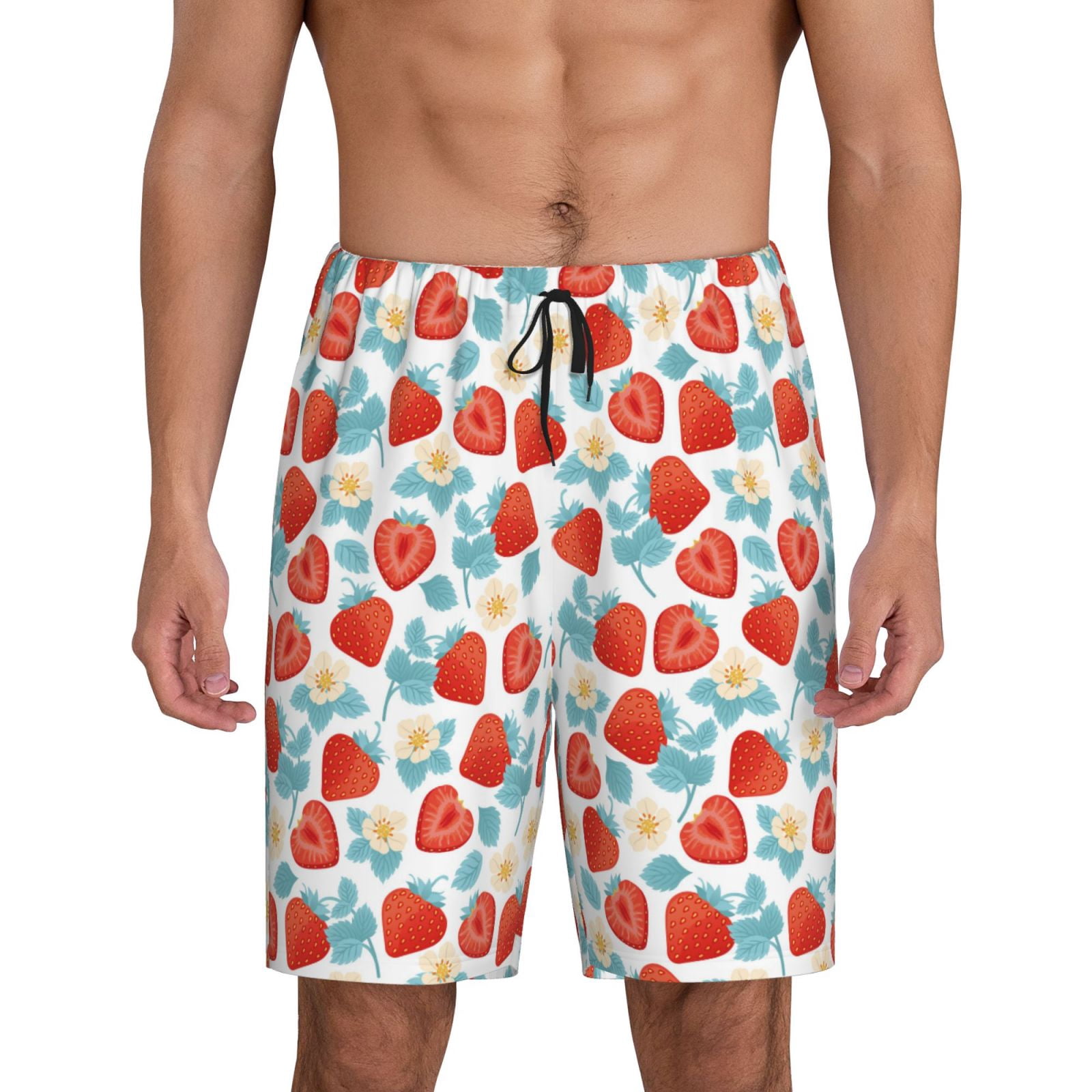 Wukai Strawberries Men’s Short Pajama Pants With Pockets Soft Sleep Pj ...