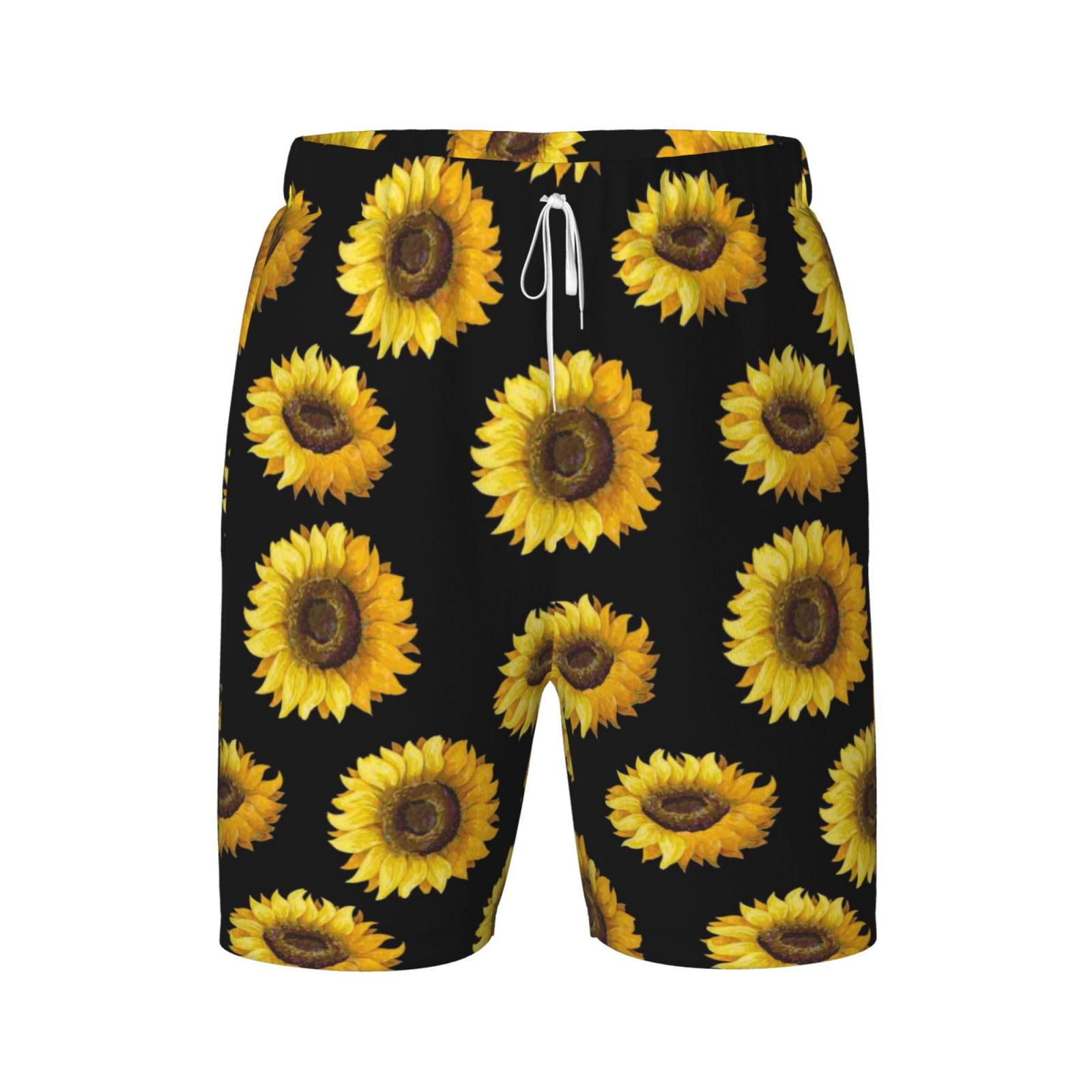 Wukai Sunflower (2) Print Teen Beach Trunks with Compression Liner ...