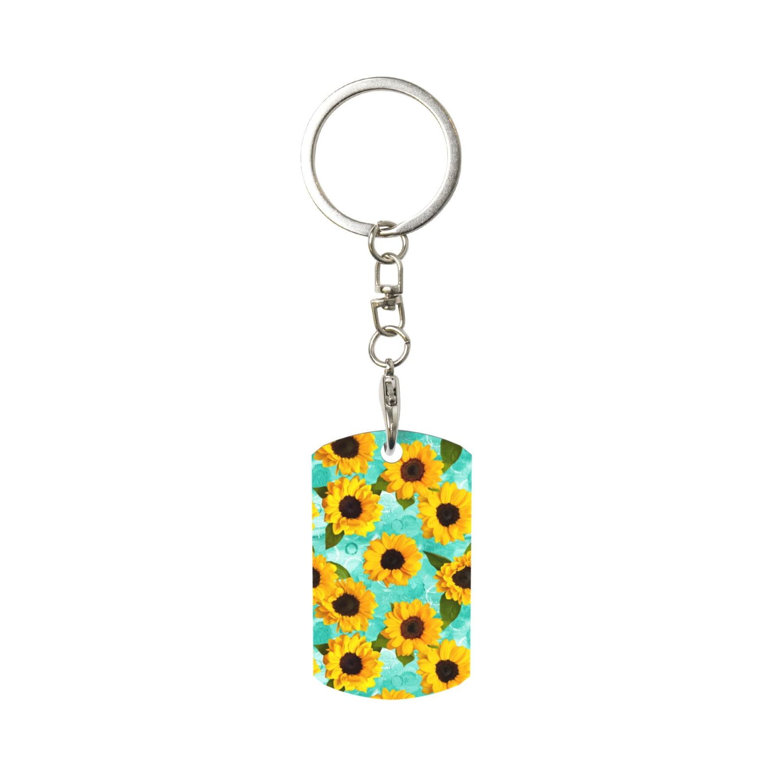 Wukai Sunflowers With Green Leaves Print Rectangular Metal Keychain ...