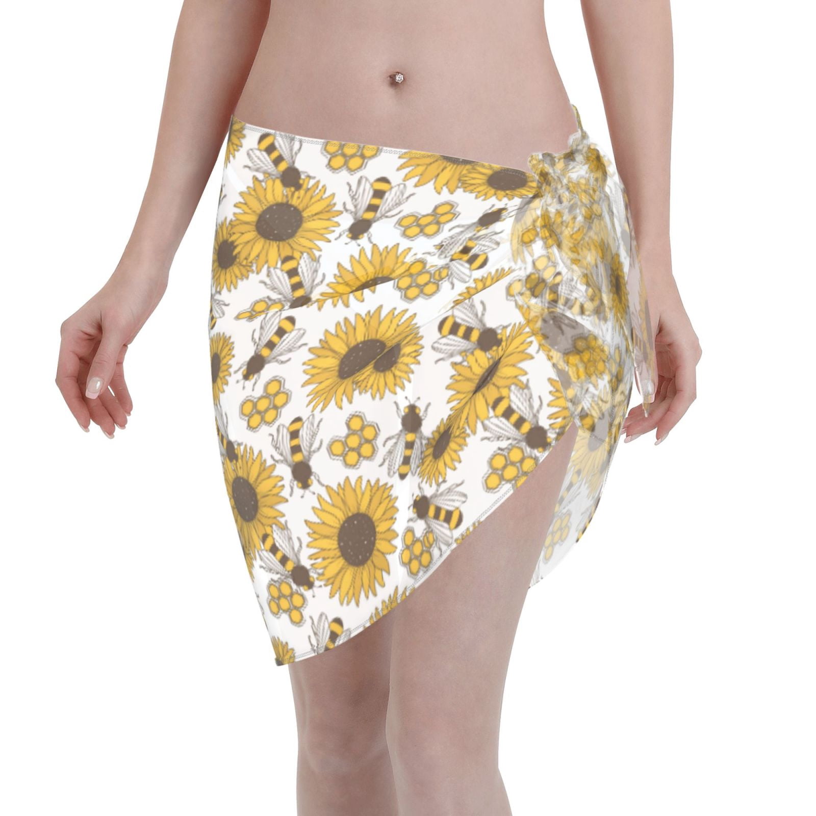 Wukai Sunflowers and Bees Women’s Short Sarongs Beach Wrap Bikini ...