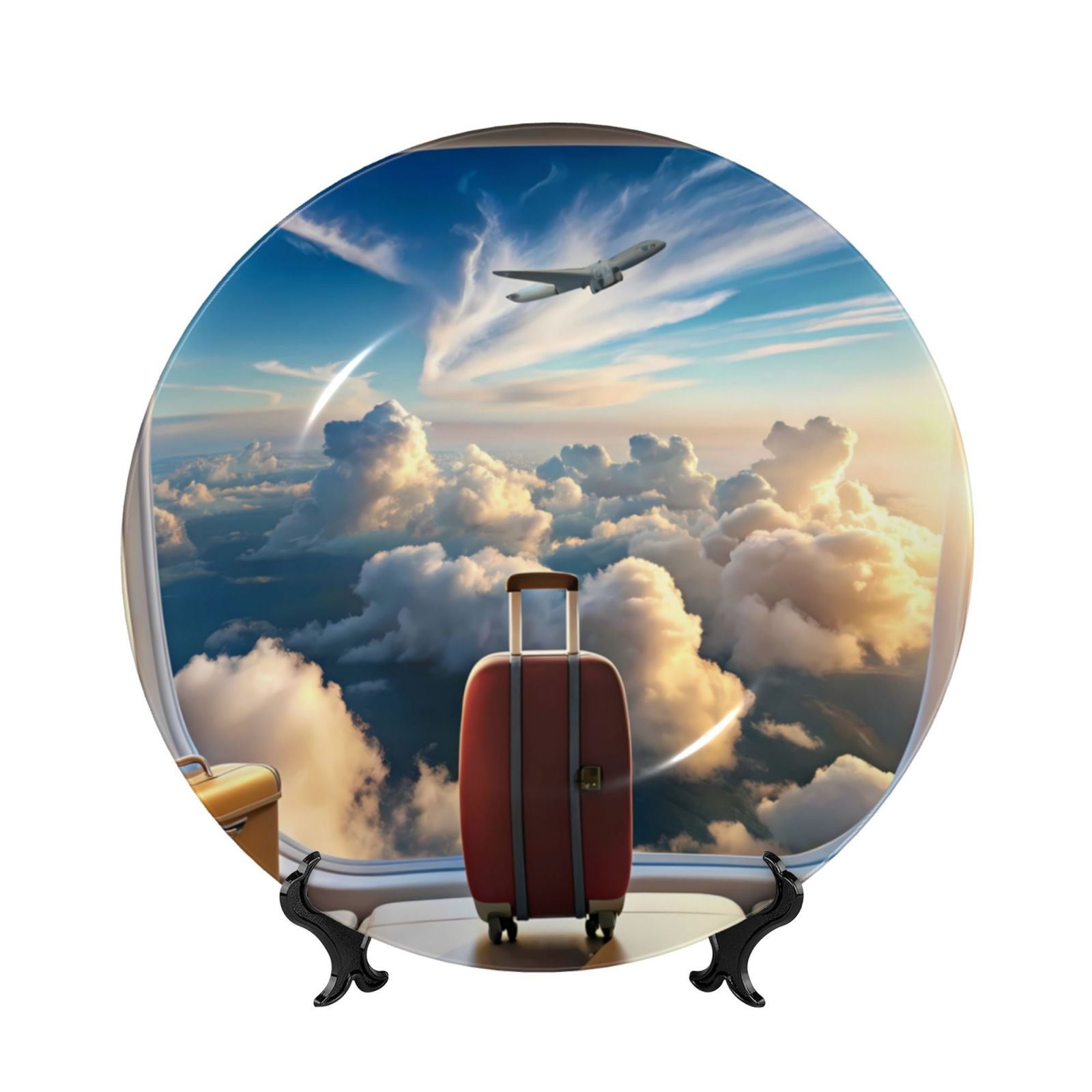 Wukai Sunset Airplane Travel View Print Decorative Plate for Display ...