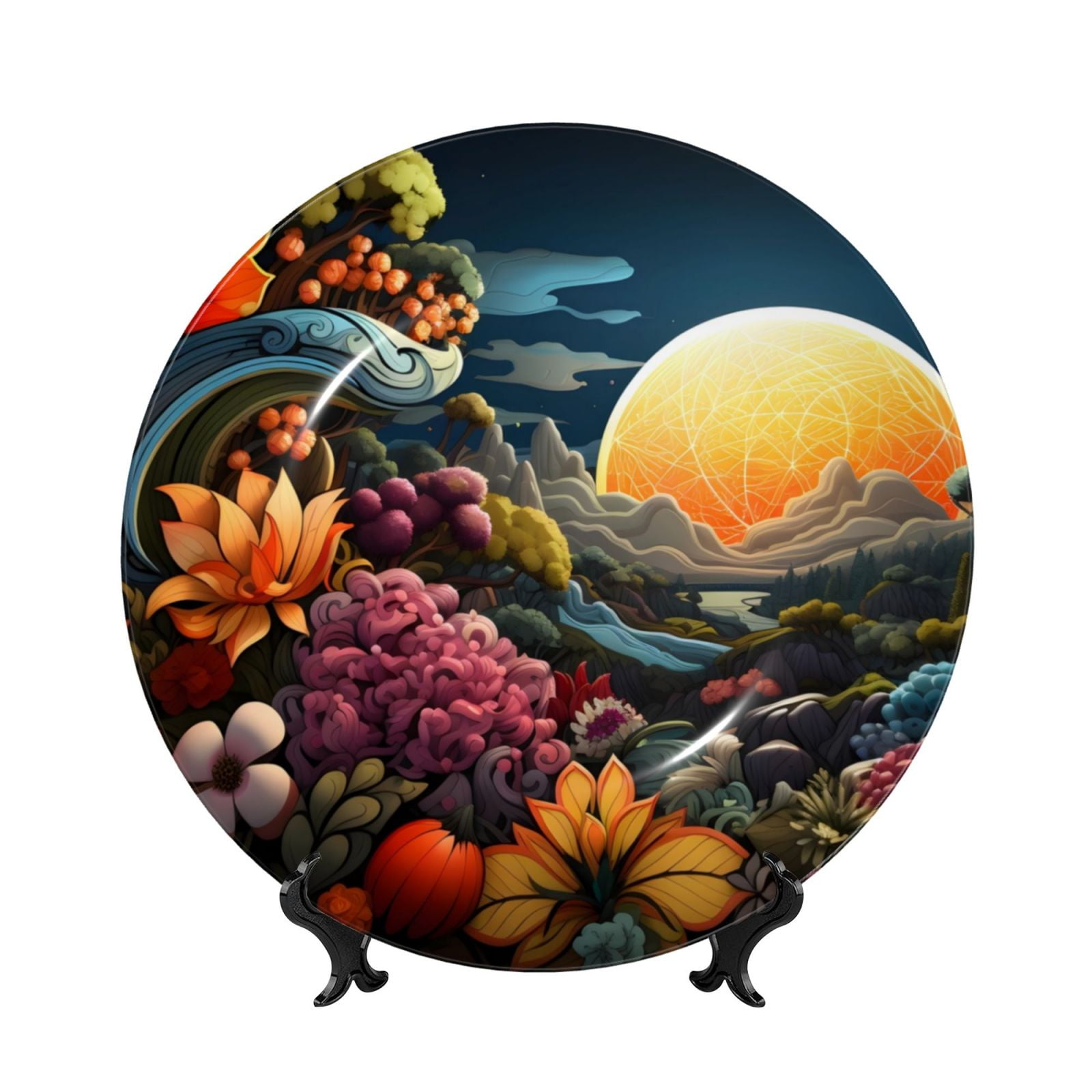 Wukai Sunset Floral Fantasy Landscape Print Decorative Plate for ...