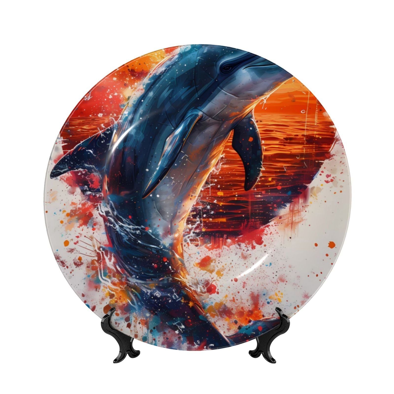 Wukai Sunset Ocean Watercolor Dolphin Print Decorative Plate for ...