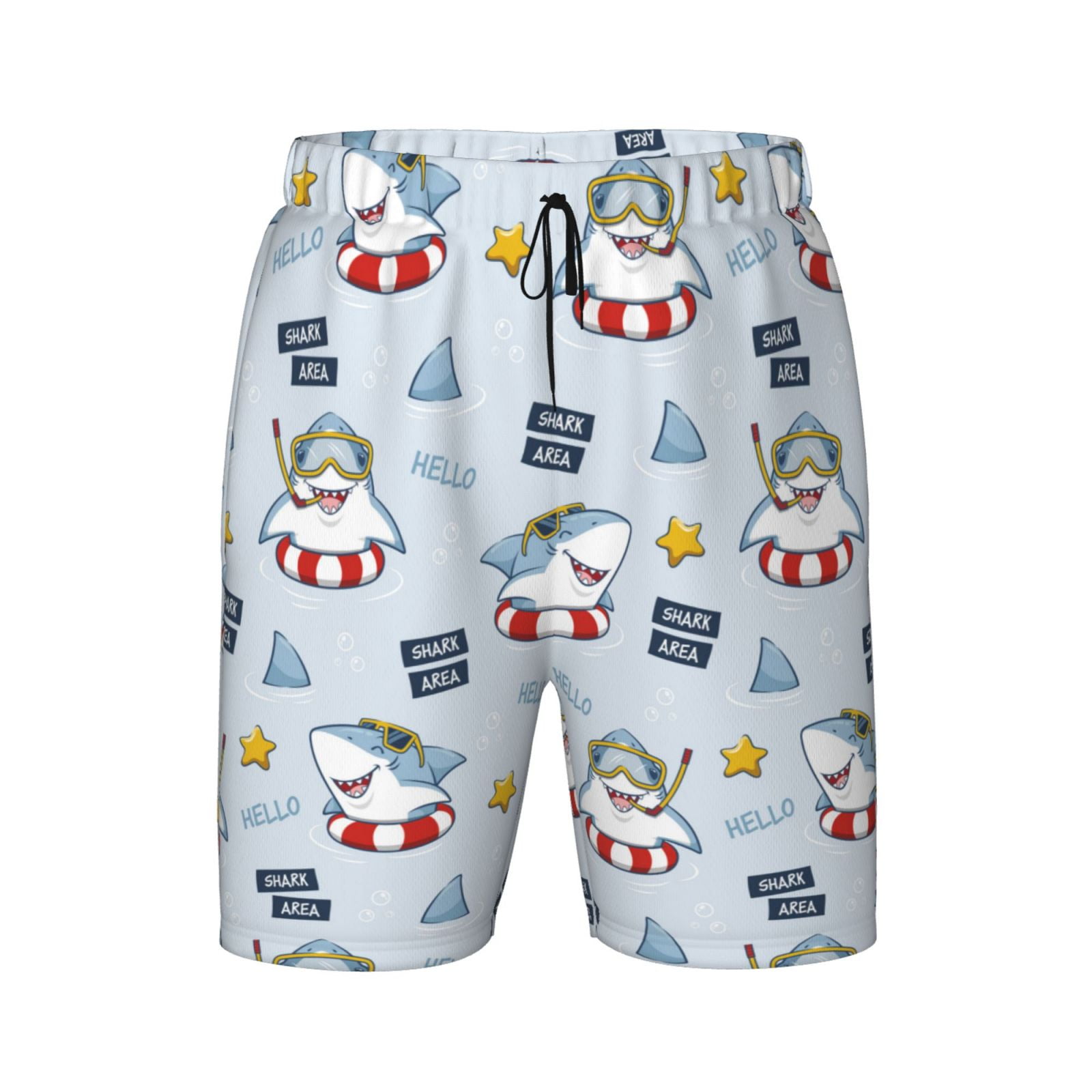 Wukai Swimming Shark Print Teen Beach Trunks with Compression Liner ...