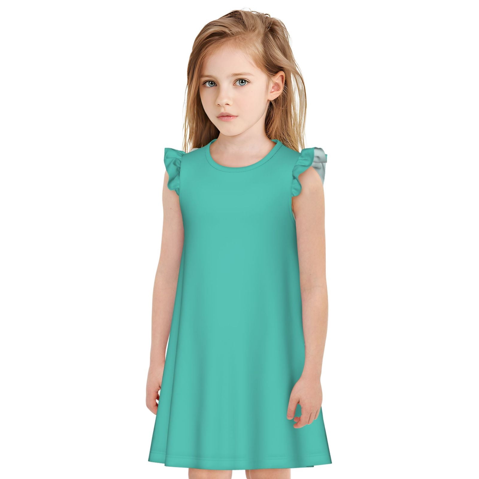Wukai Teal Turquoise Print Girls Nightgowns Pajamas Dress,Soft & Cute ...