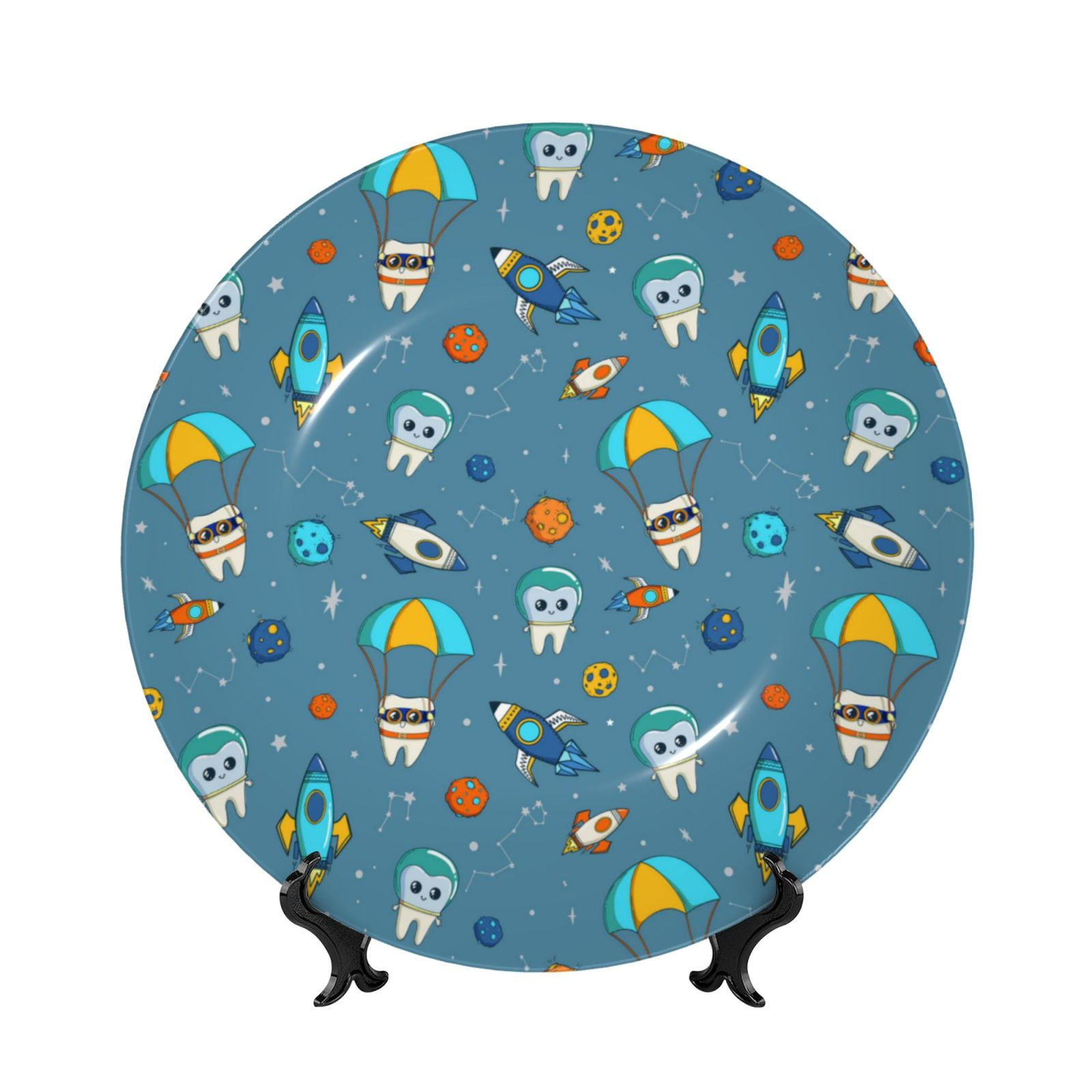 Wukai Teeth Cosmonaut Print Decorative Plate for Display,Bone China ...