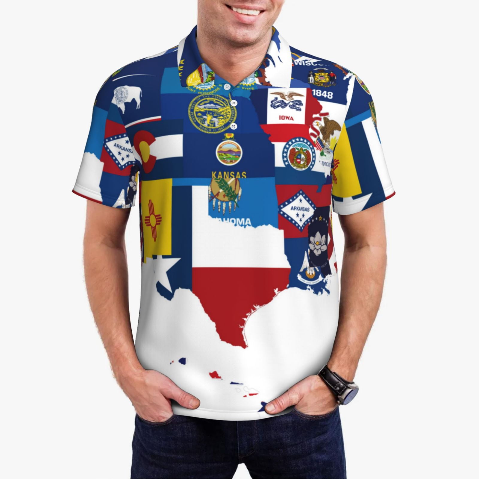 Wukai The Map Of United States Men’s Polo Shirts Sleeve,Camisas Polo ...