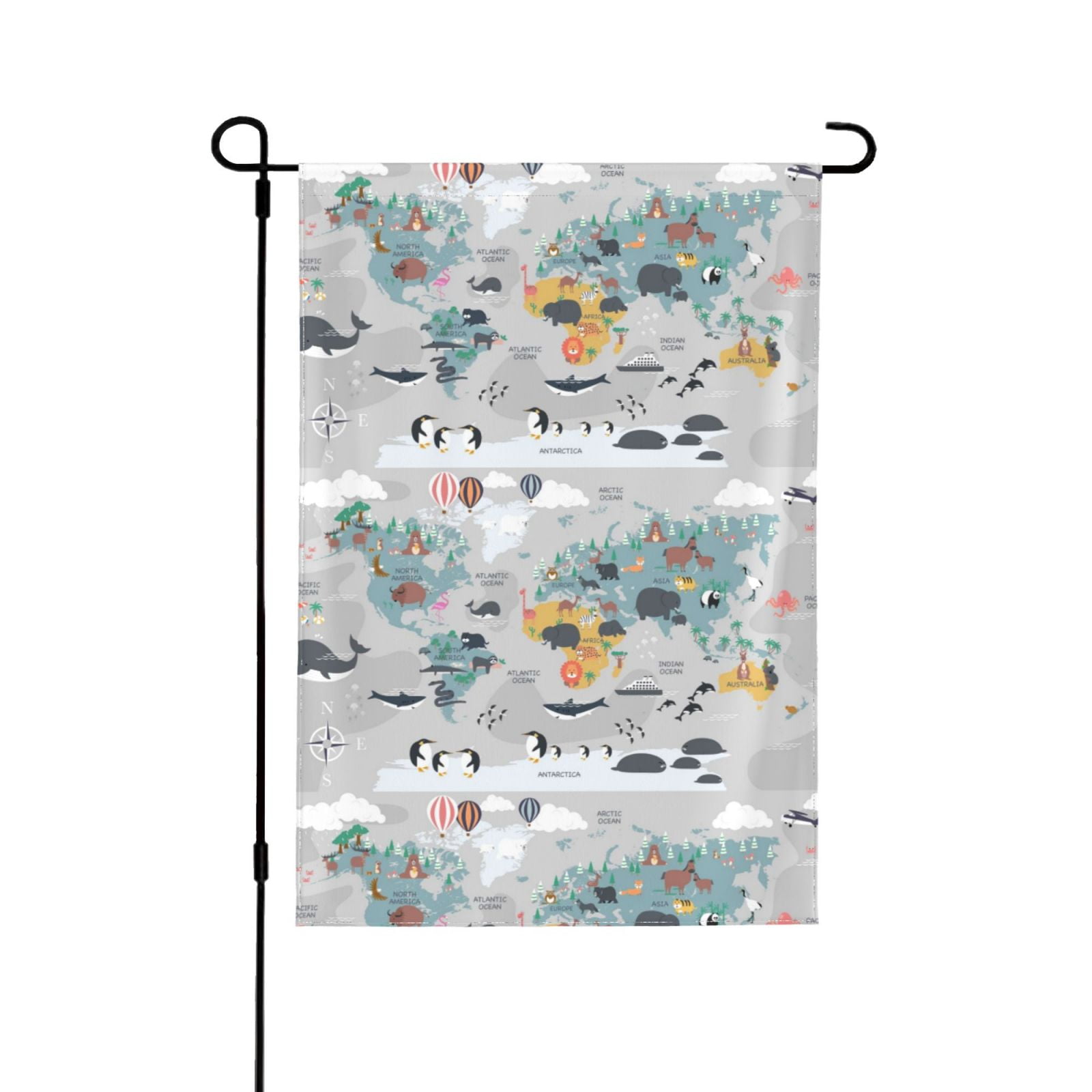 Wukai The World Map with Cartoon Animals Garden Flags Double Sided ...