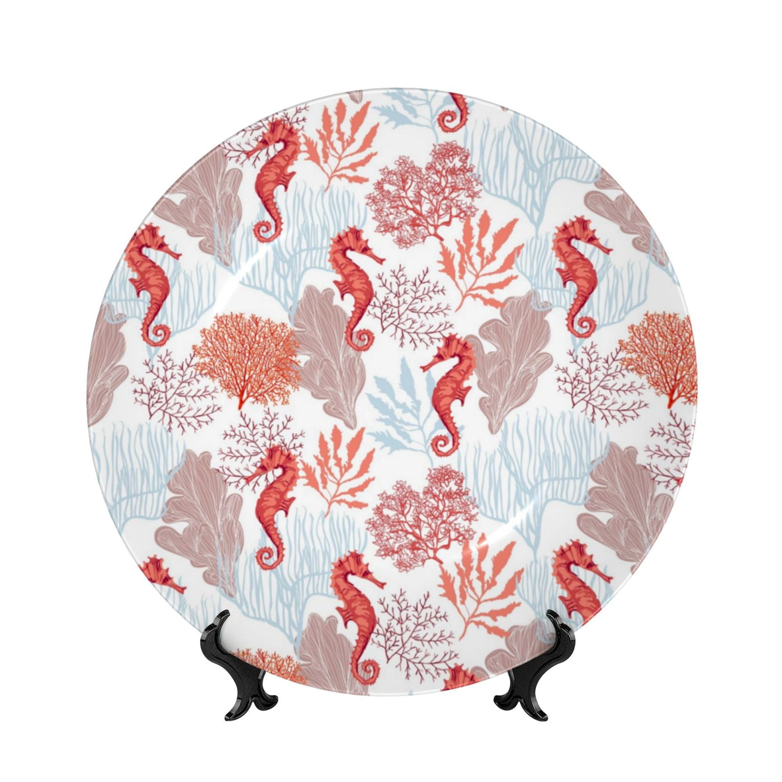 Wukai Tropical Corals Seahorse Print Decorative Plate for Display,Bone ...