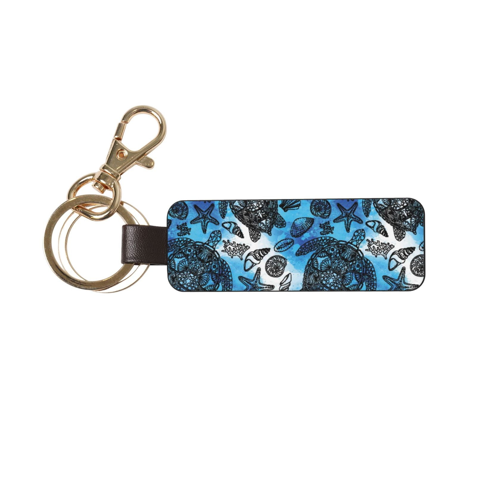 Wukai Turtle，Shell Algae Starfish Coral Print Leather Car Keychain ...