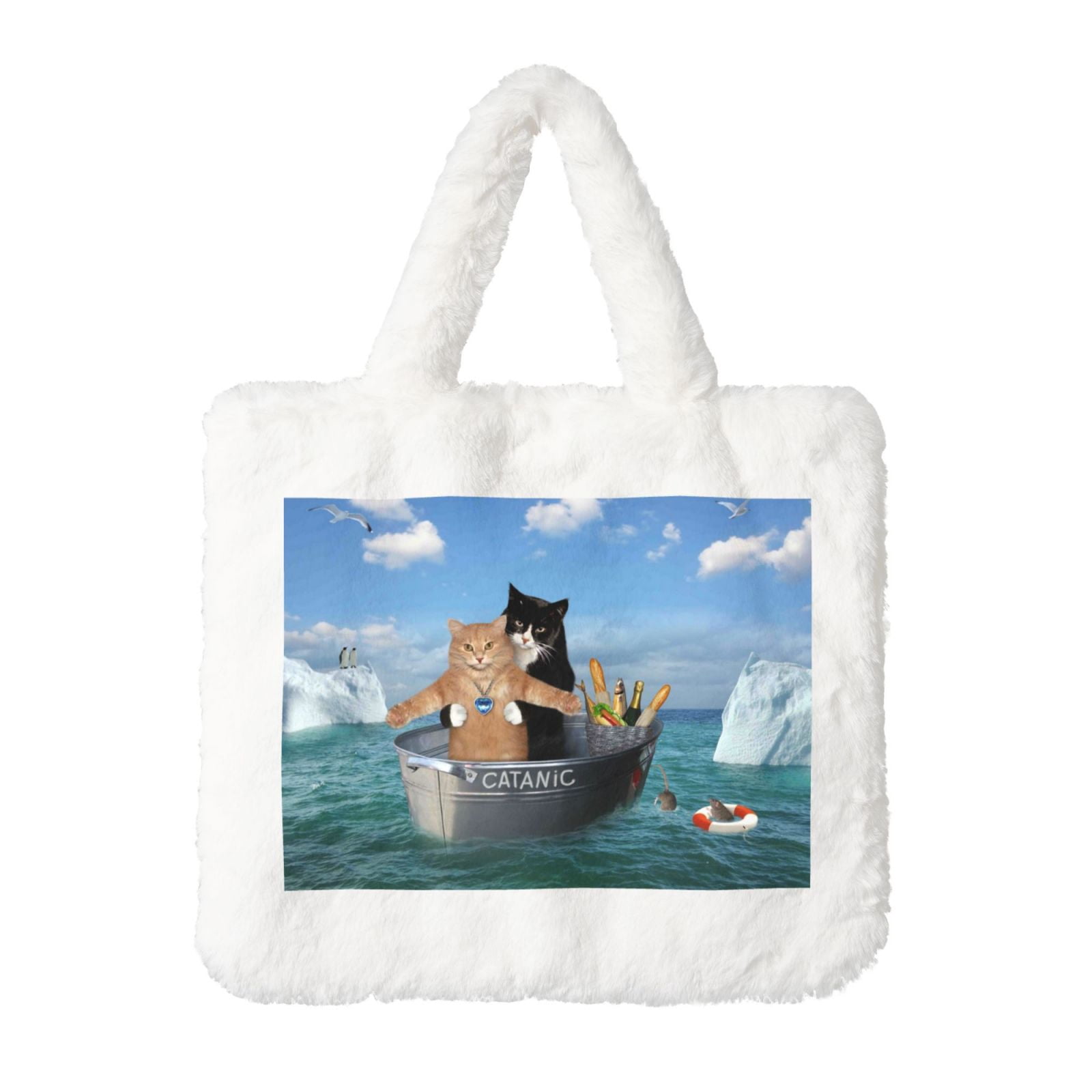Wukai Two Brave Cats Are Floating On The Sea Iceberg Print Plush ...