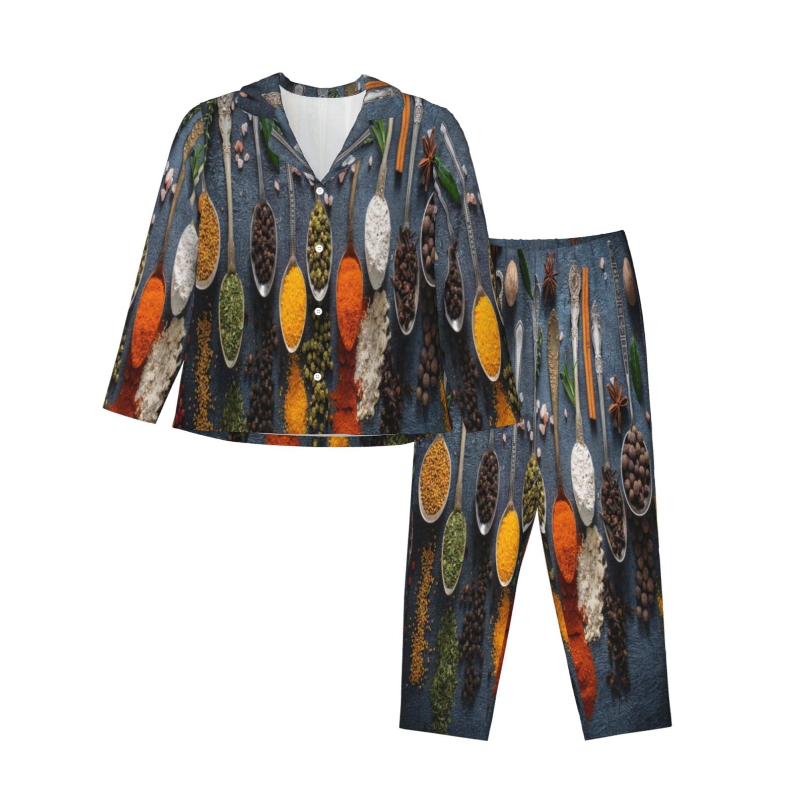 Wukai Various Herbs And Spices In Spoons Print Women's Pajama Set ...