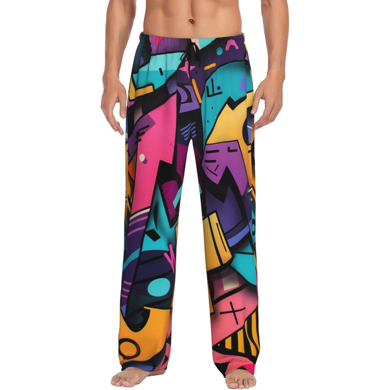 Wukai Vibrant Graffiti Urban Art Mens PJ Pajama Pants|Sleepwear Plaid ...