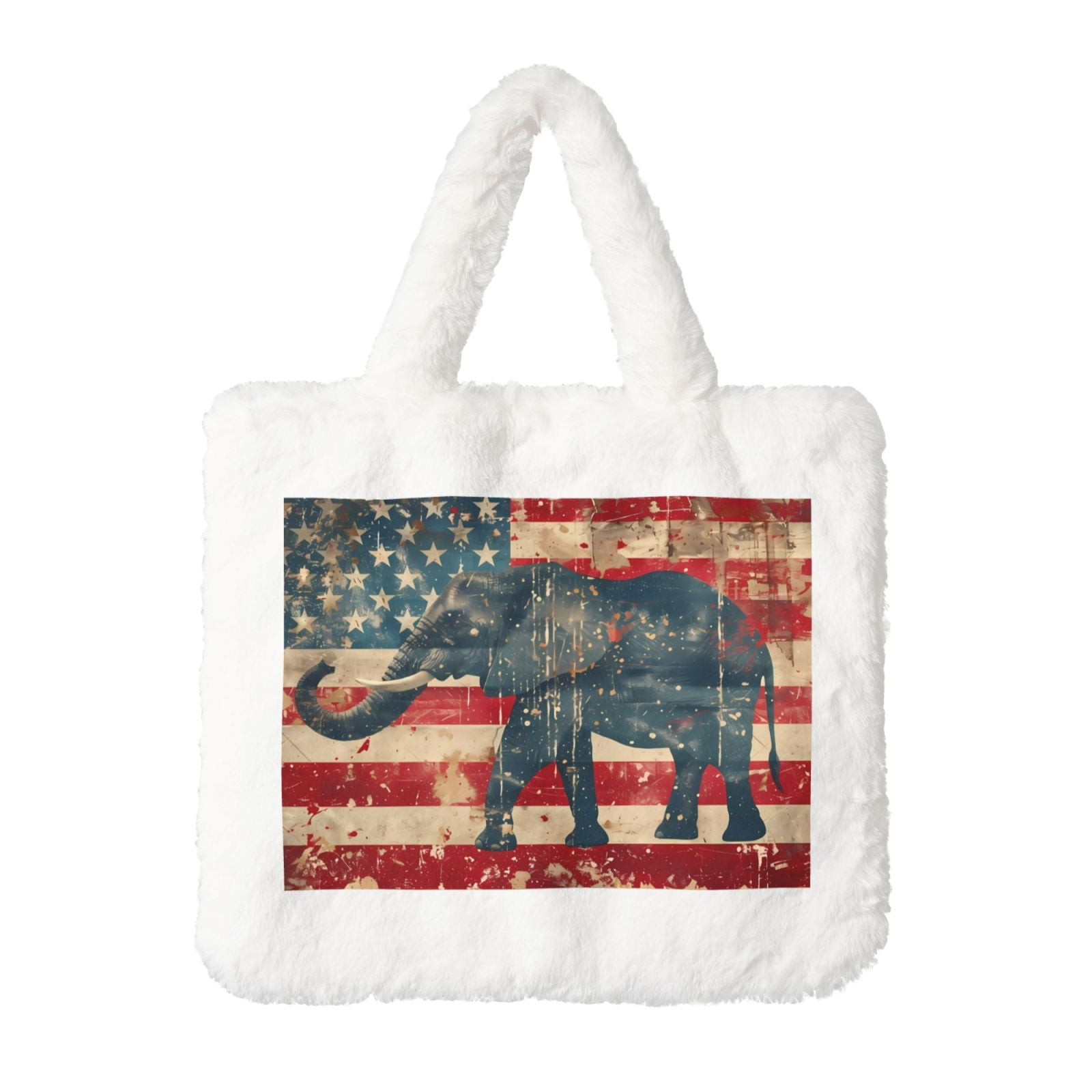 Wukai Vintage American Flag Elephant Print Plush Underarm Bag, Ladies ...