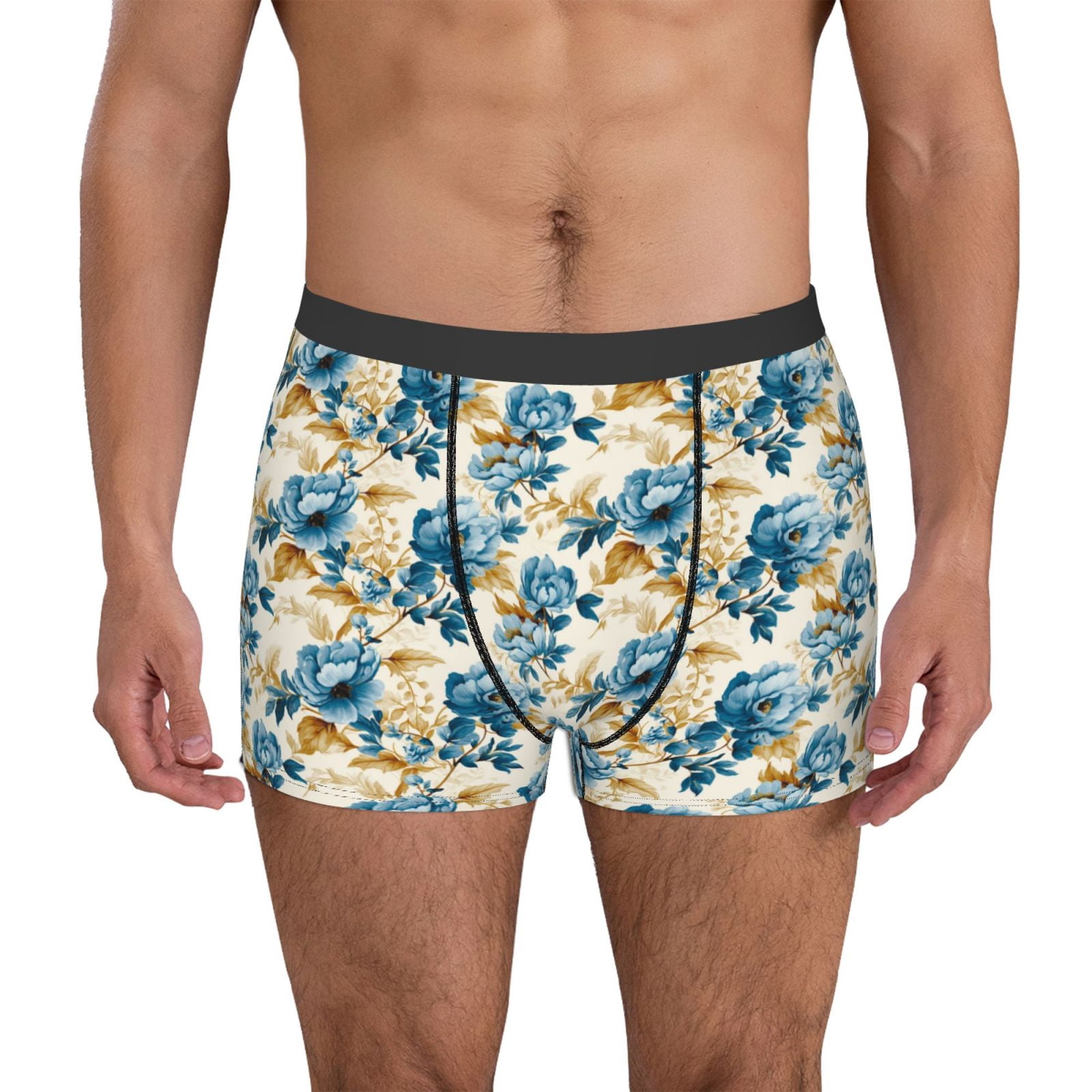 Wukai Vintage Blue Flowers Print Men’s Underwear Breathable Boxer Brief ...