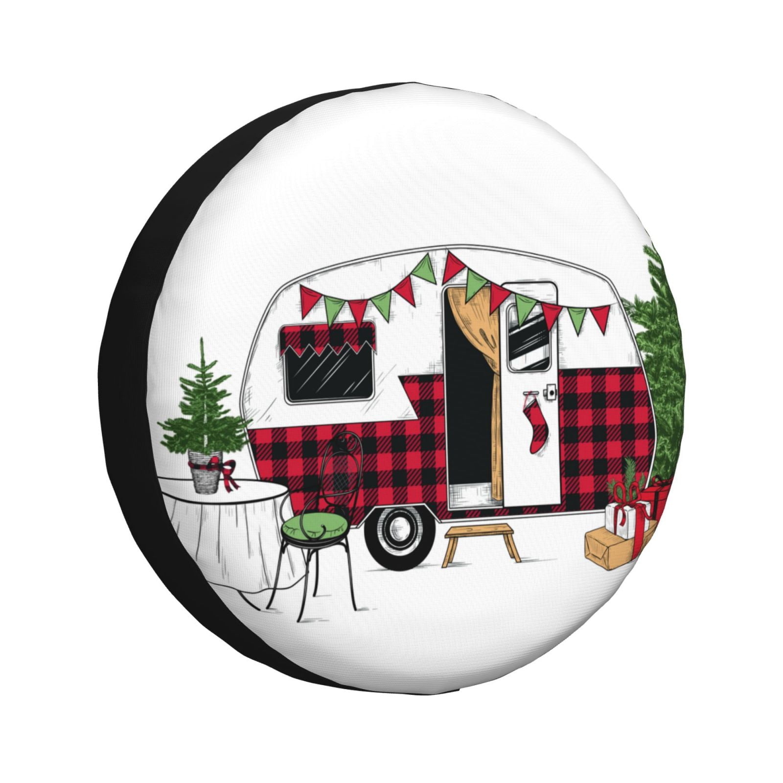 Wukai Vintage Buffalo Plaid Christmas Camper Print Spare Tire Cover for ...