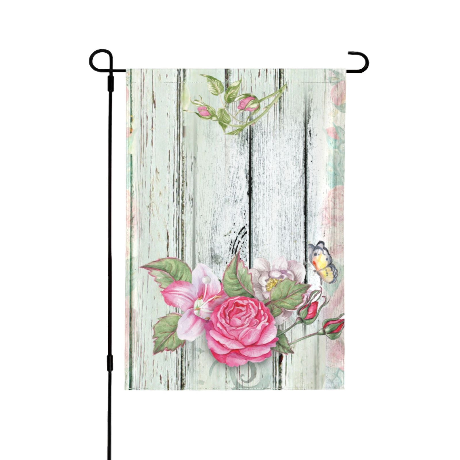 Wukai Vintage Wood with Floral Garden Flags Double Sided Welcome Garden ...