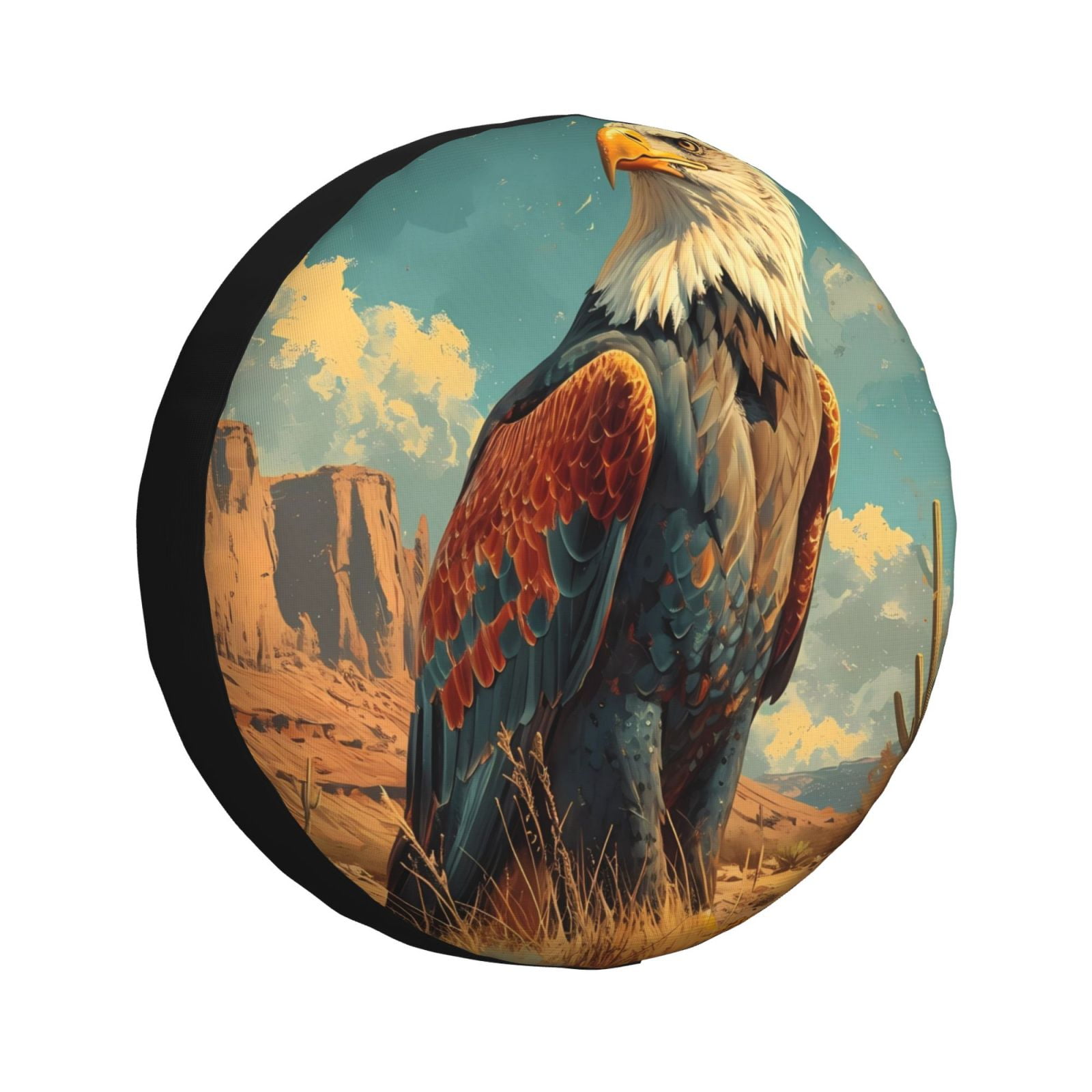 Wukai Western Desert Cactus Bald Eagle Print Spare Tire Cover for RV ...
