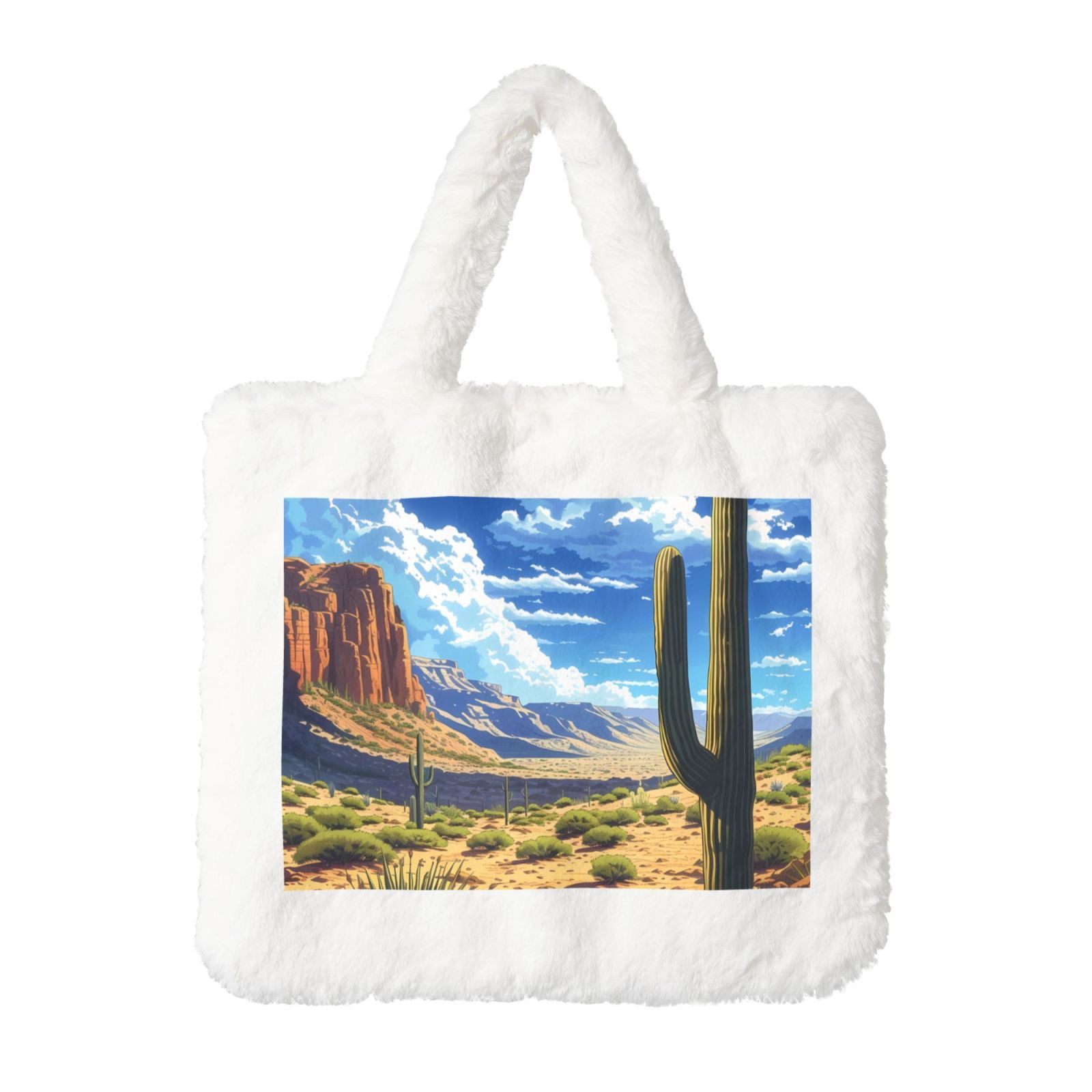 Wukai Western Desert Cactus Print Plush Underarm Bag, Ladies Fluffy ...