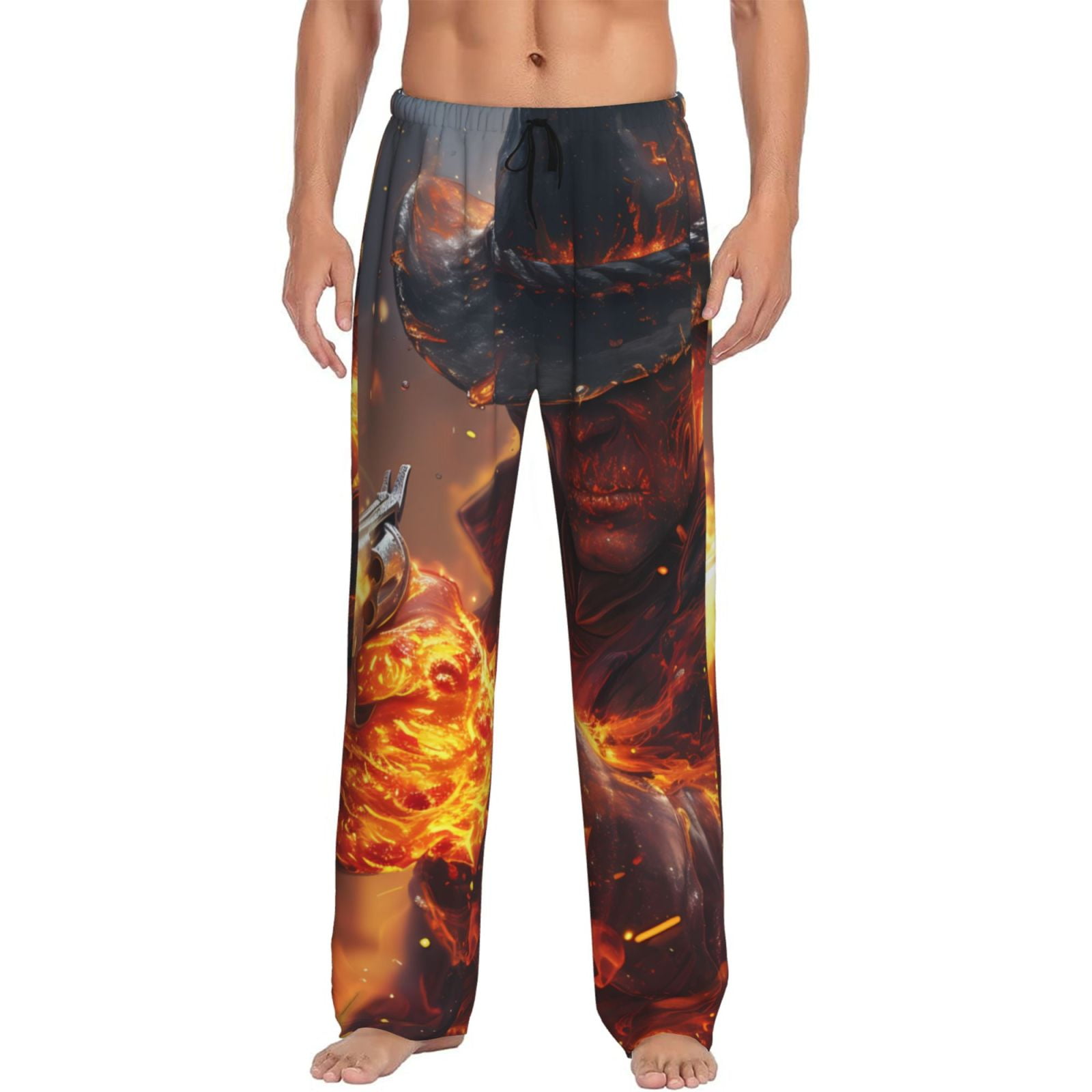 Wukai Western Fire Cowboy Mens PJ Pajama Pants|Sleepwear Plaid PJs with ...