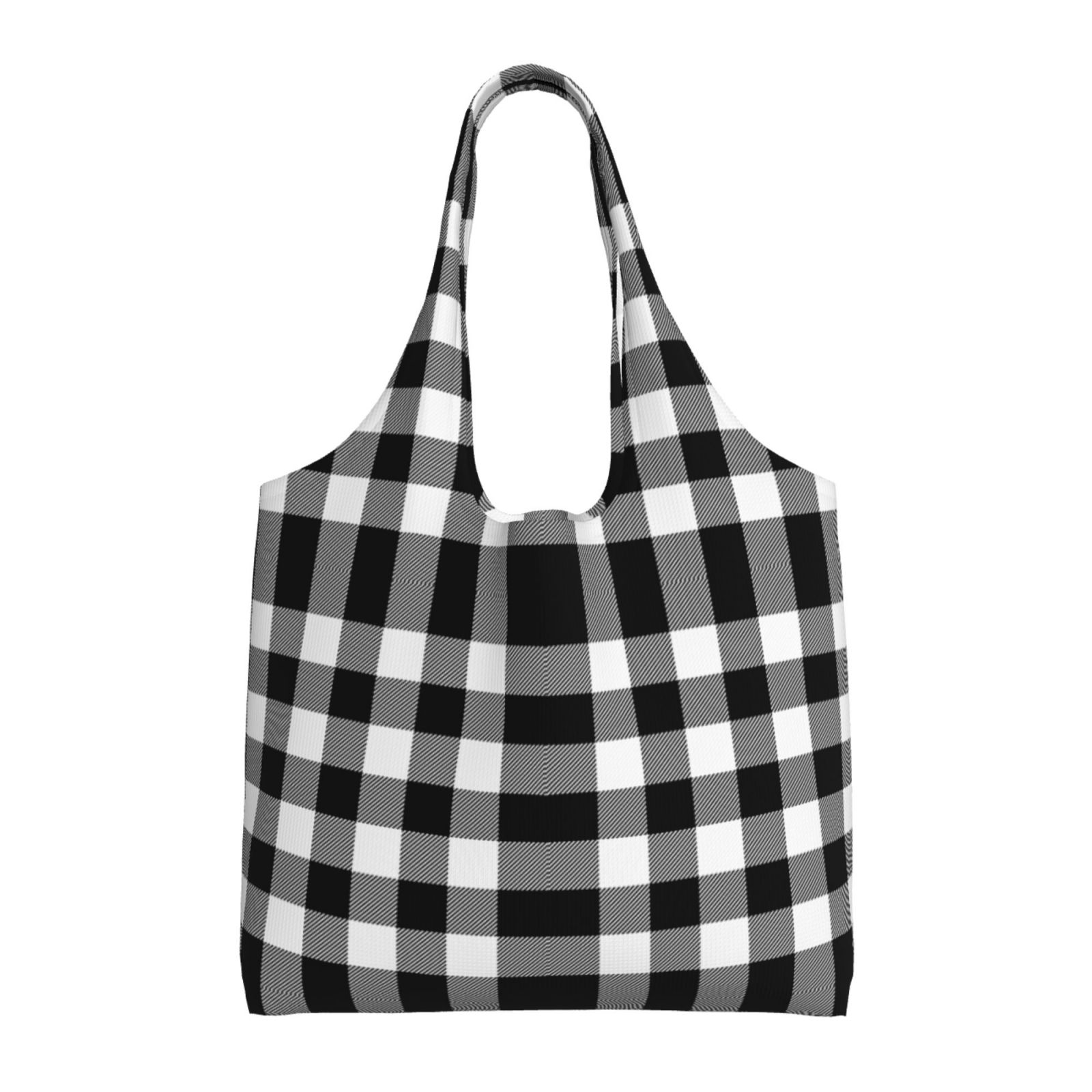 Wukai White And Black Plaid Sturdy and Stylish Reusable Canvas Tote Bag ...