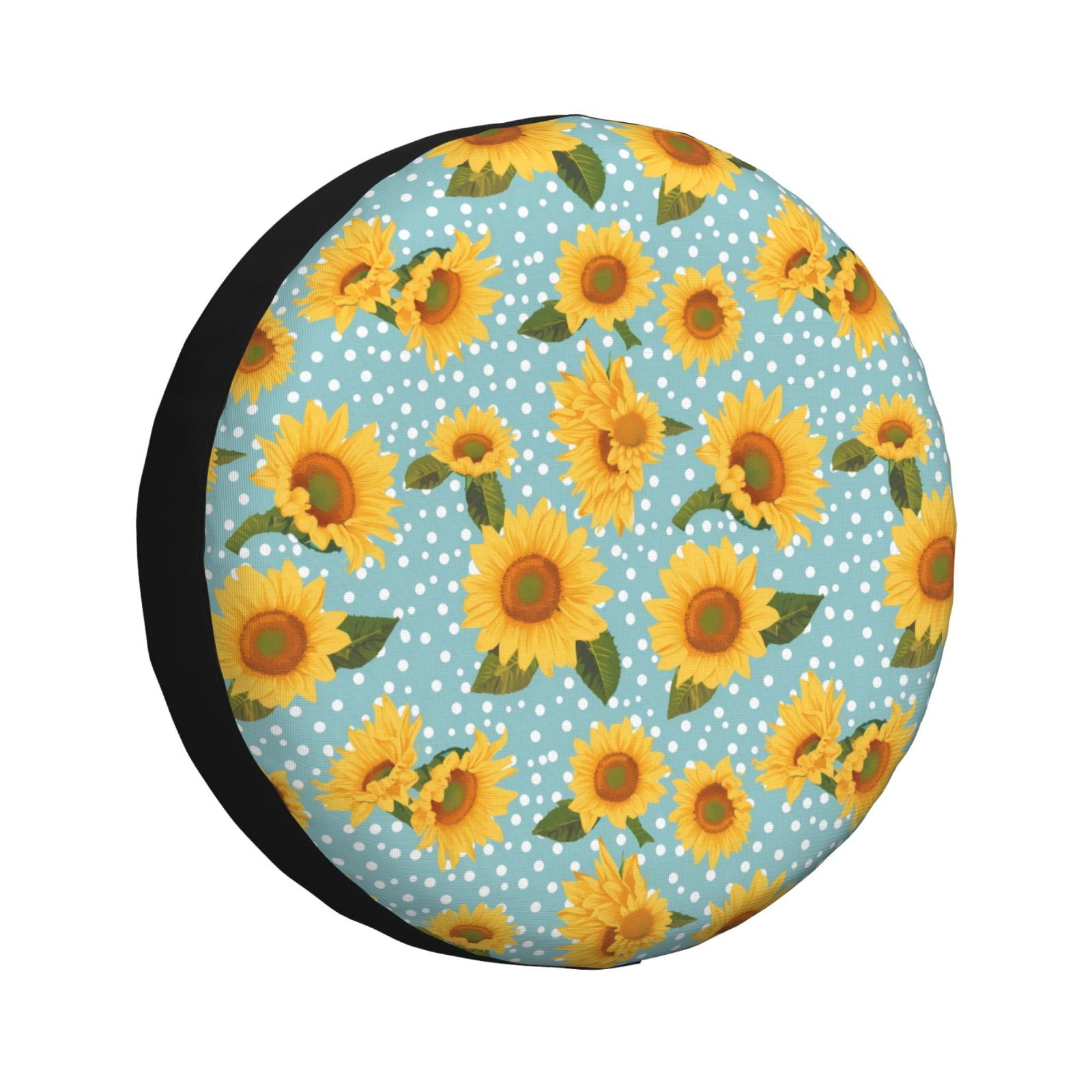 Wukai White Polka Dot Sunflower Print Spare Tire Cover for RV Trailer ...