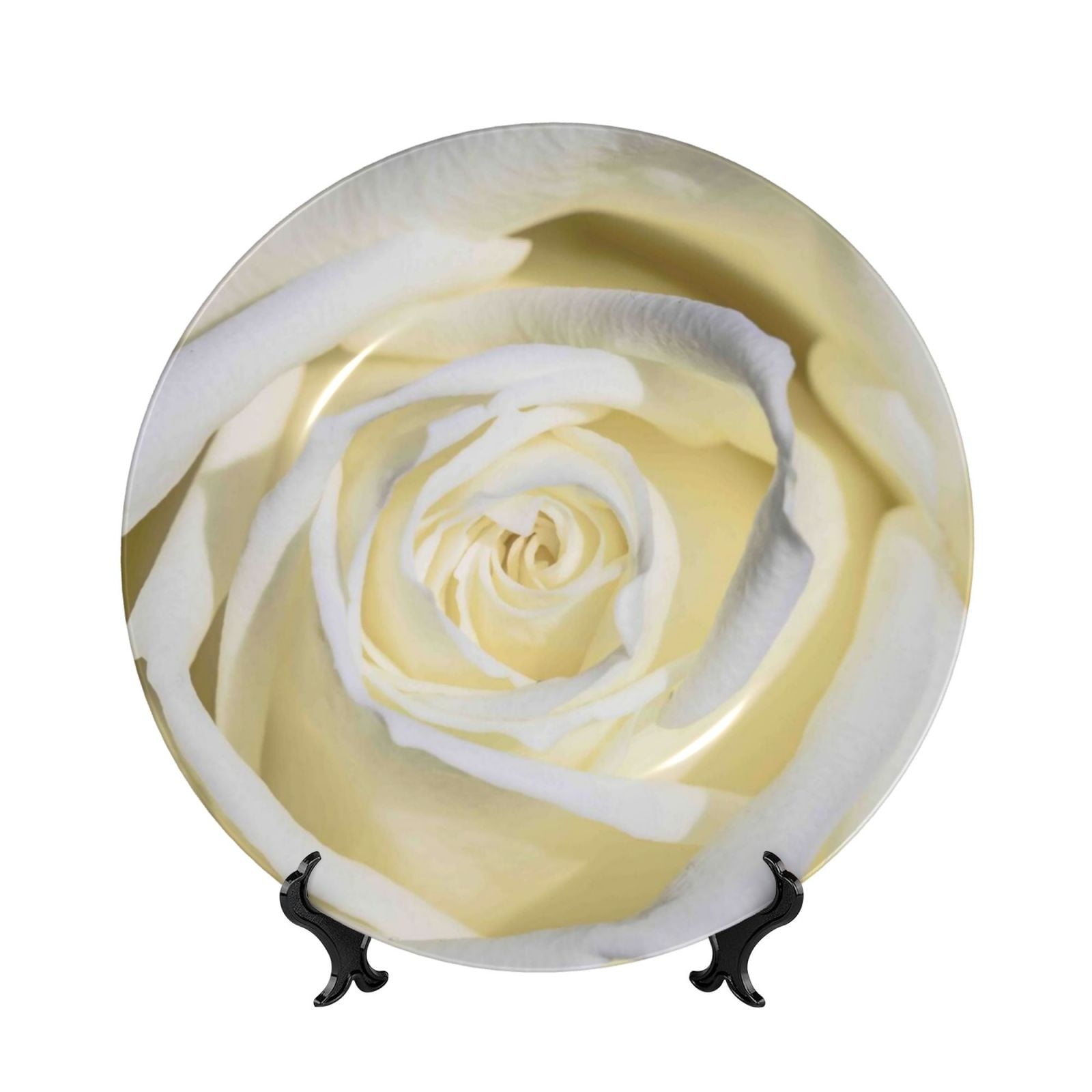 Wukai White Rose Print Decorative Plate for Display,Bone China ...