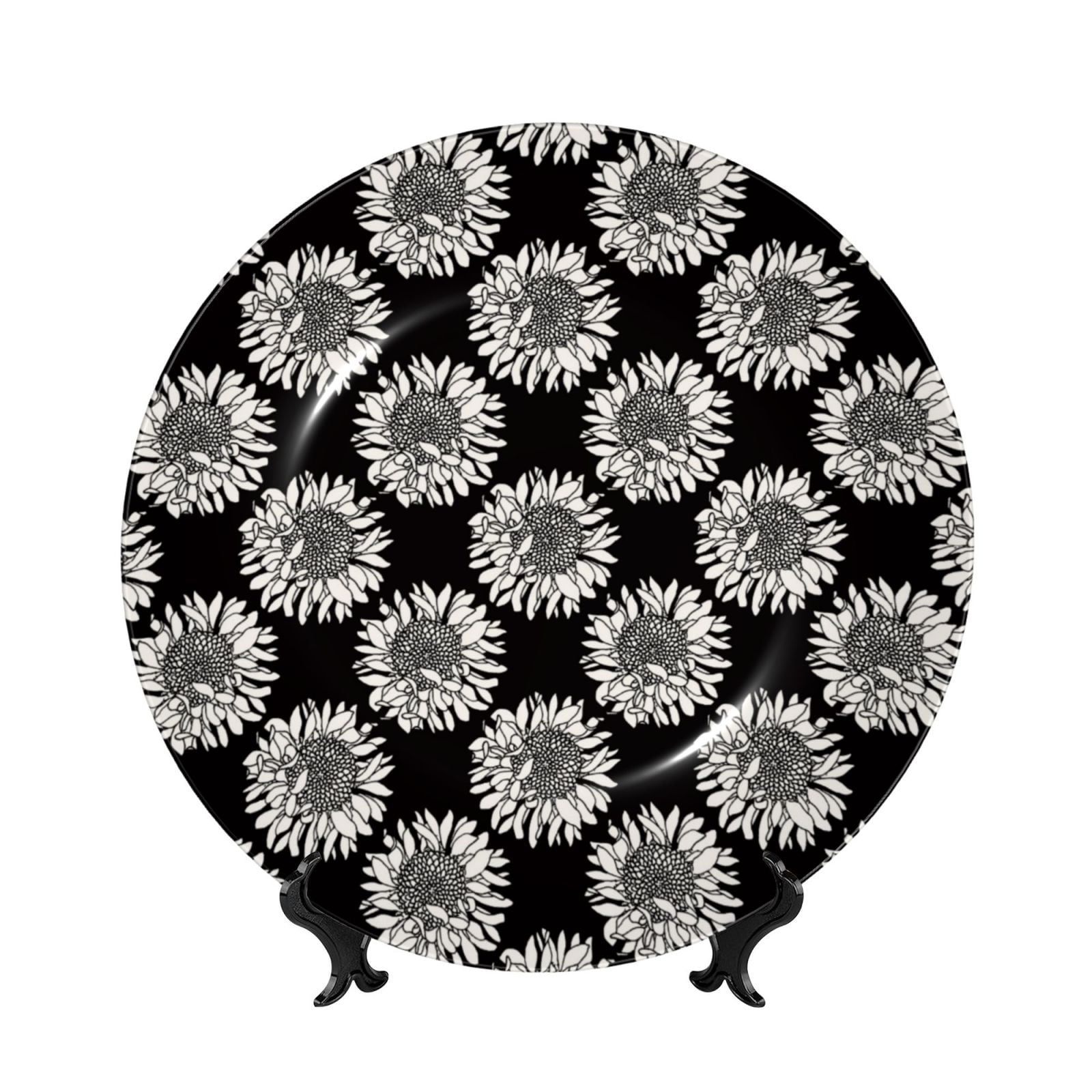 Wukai White Sunflowers Print Decorative Plate for Display,Bone China ...