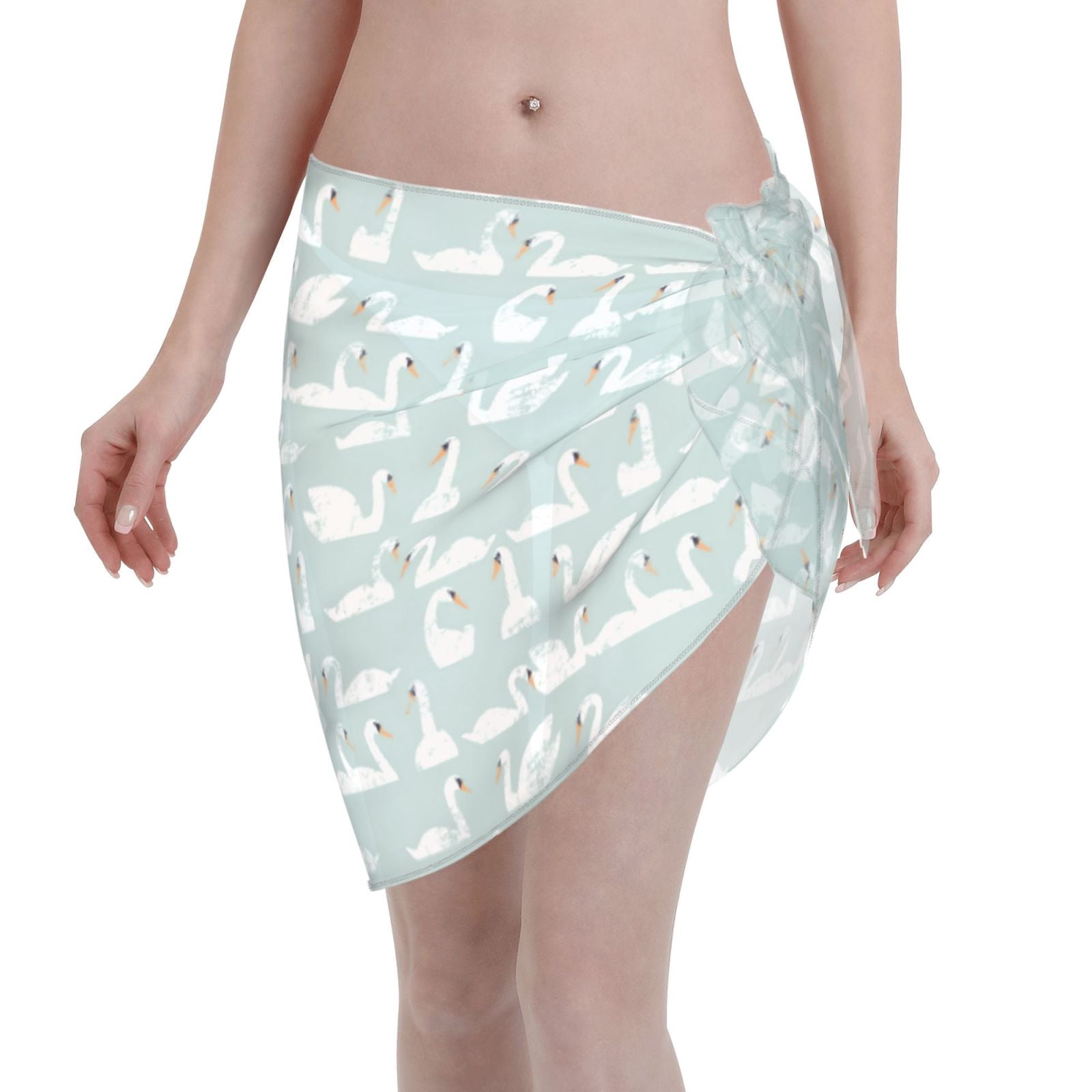 Wukai White Swan Women’s Short Sarongs Beach Wrap Bikini Bottom Short ...