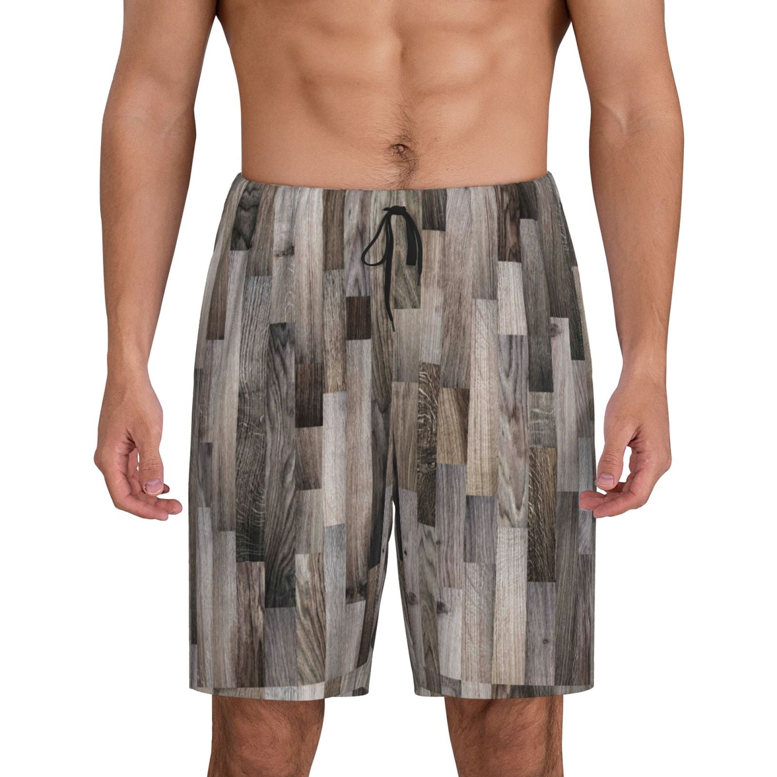 Wukai Wooden Texture Men’s Short Pajama Pants With Pockets Soft Sleep ...