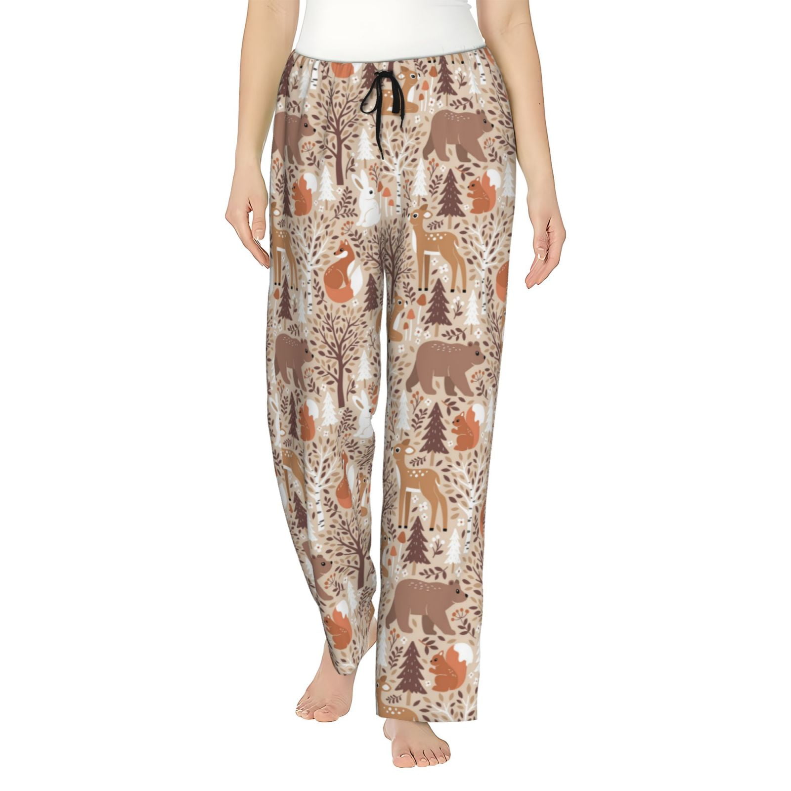 Wukai Woodland Animals in Neutral Tones Women Pajama Pants Comfy ...