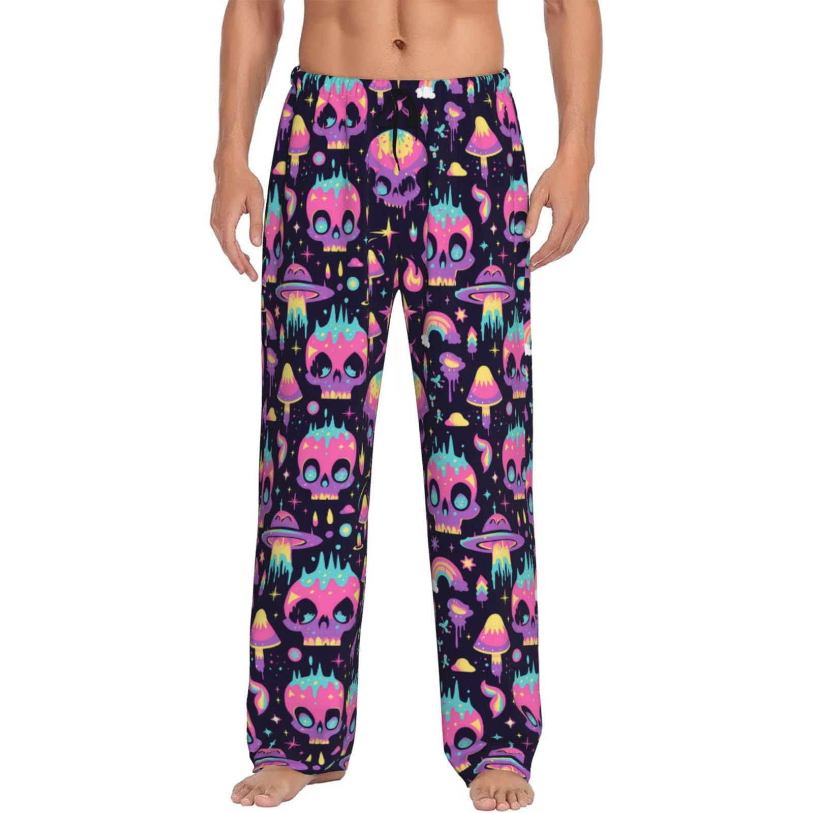 Wukai cartoon Skull rainbow space Mens PJ Pajama Pants|Sleepwear Plaid ...