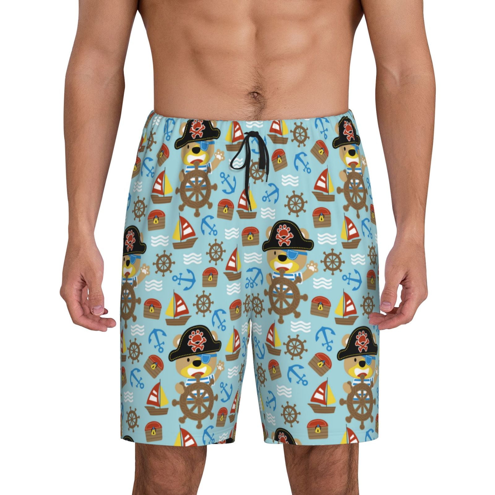 Wukai funny pirate Men’s Short Pajama Pants With Pockets Soft Sleep Pj ...
