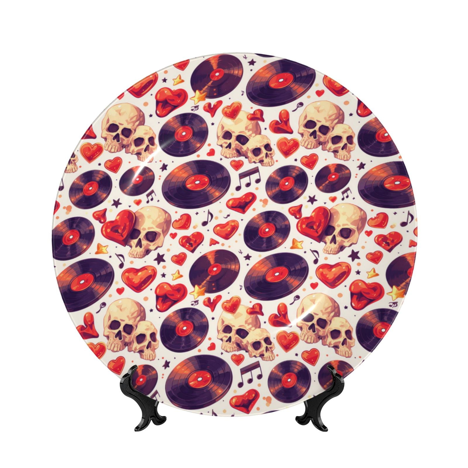 Wukai rock Skull record heart Print Decorative Plate for Display,Bone ...
