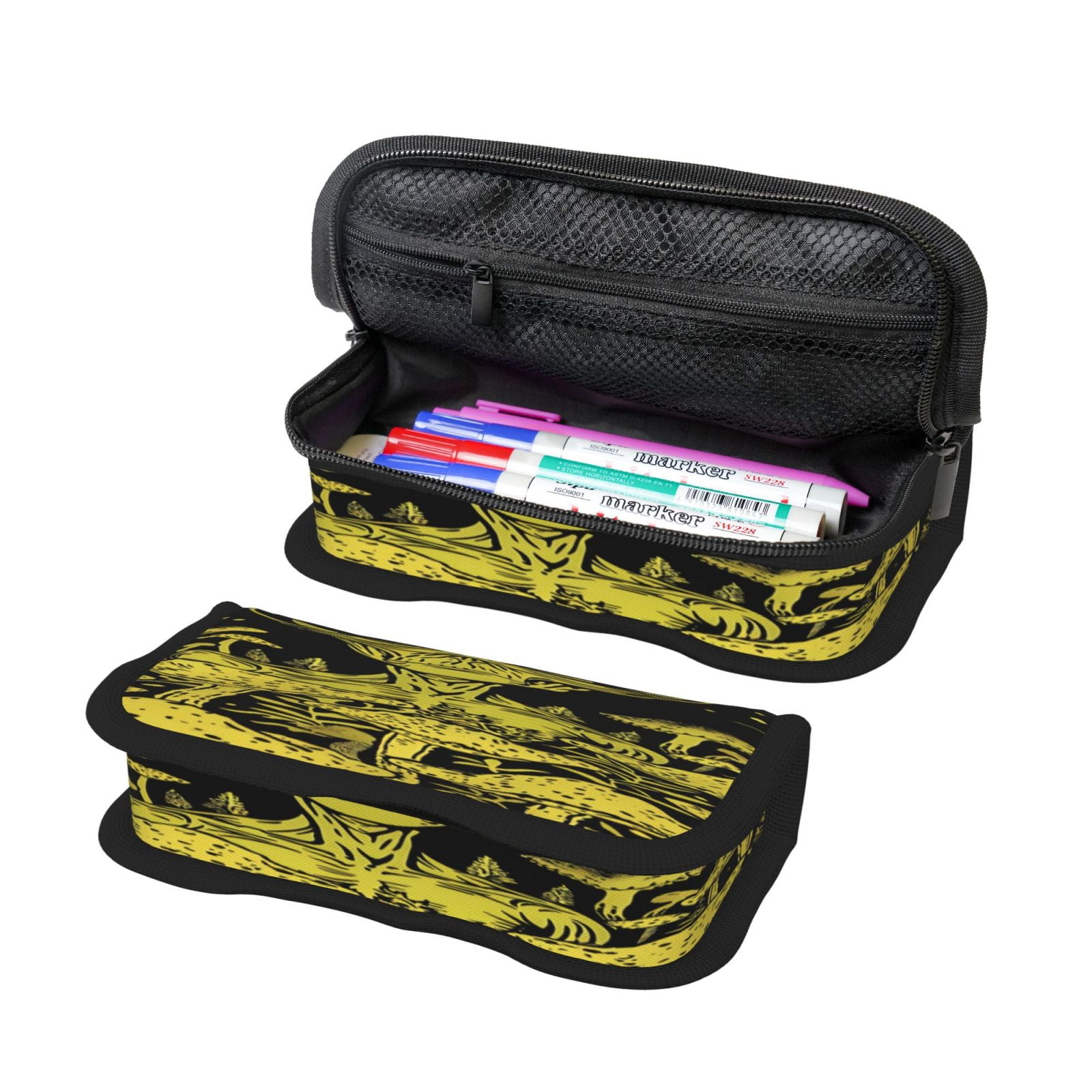 Wukai saucerman Mushroom Forest Print Big Capacity Pencil Case, Upgraded Canvas Pencil Pouch ...