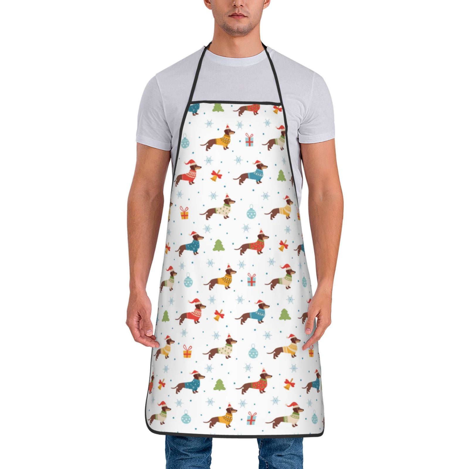Wukai winter Snowflake Dachshund Print Aprons Adjustable Bib Aprons ...
