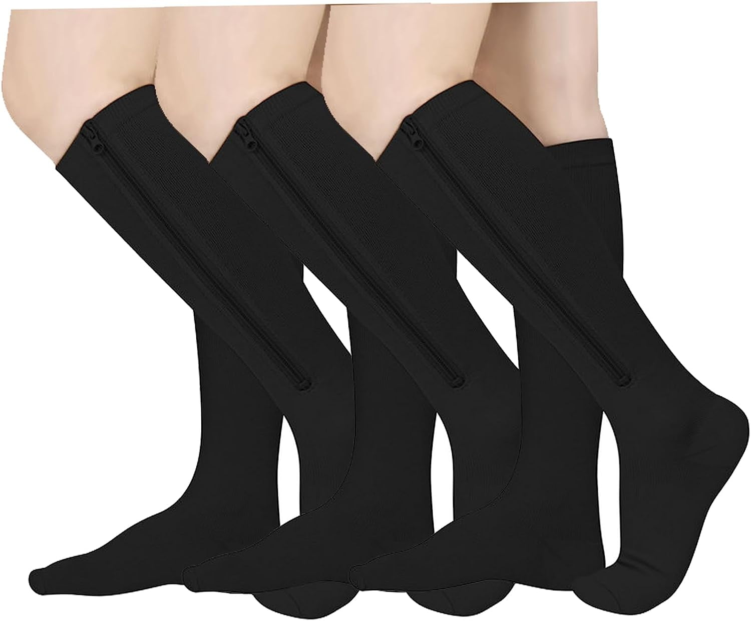 Wukang 3 Pairs Zipper Compression Socks 15-20 mmHg Closed Toe ...