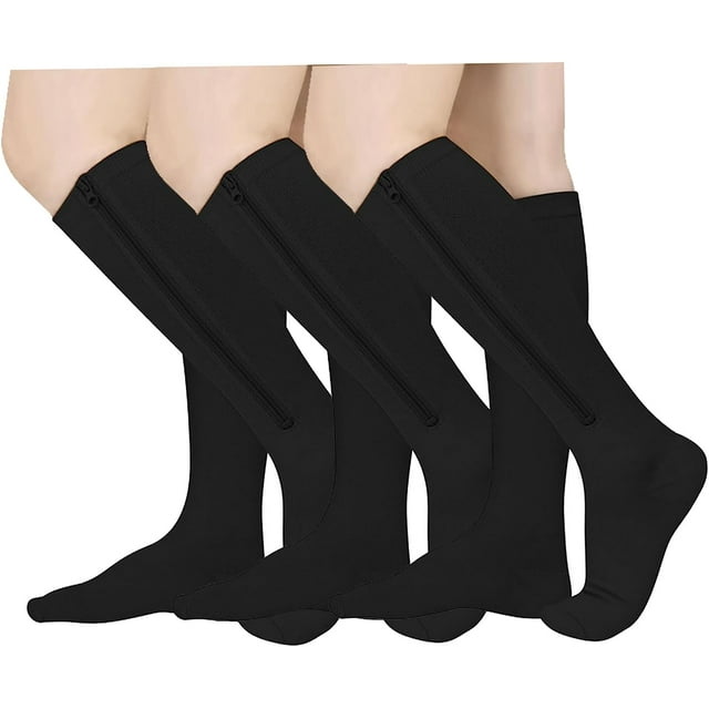 Wukang 3 Pairs Zipper Compression Socks 15-20 mmHg Closed Toe ...
