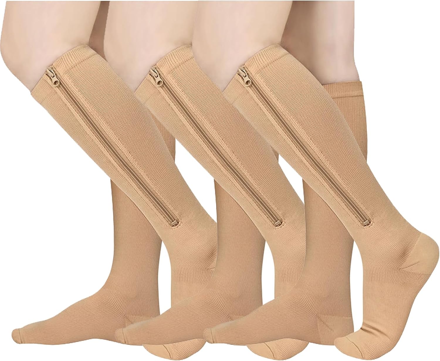 Wukang 2 Pairs Zipper Compression Socks 15-20 mmHg Closed Toe ...