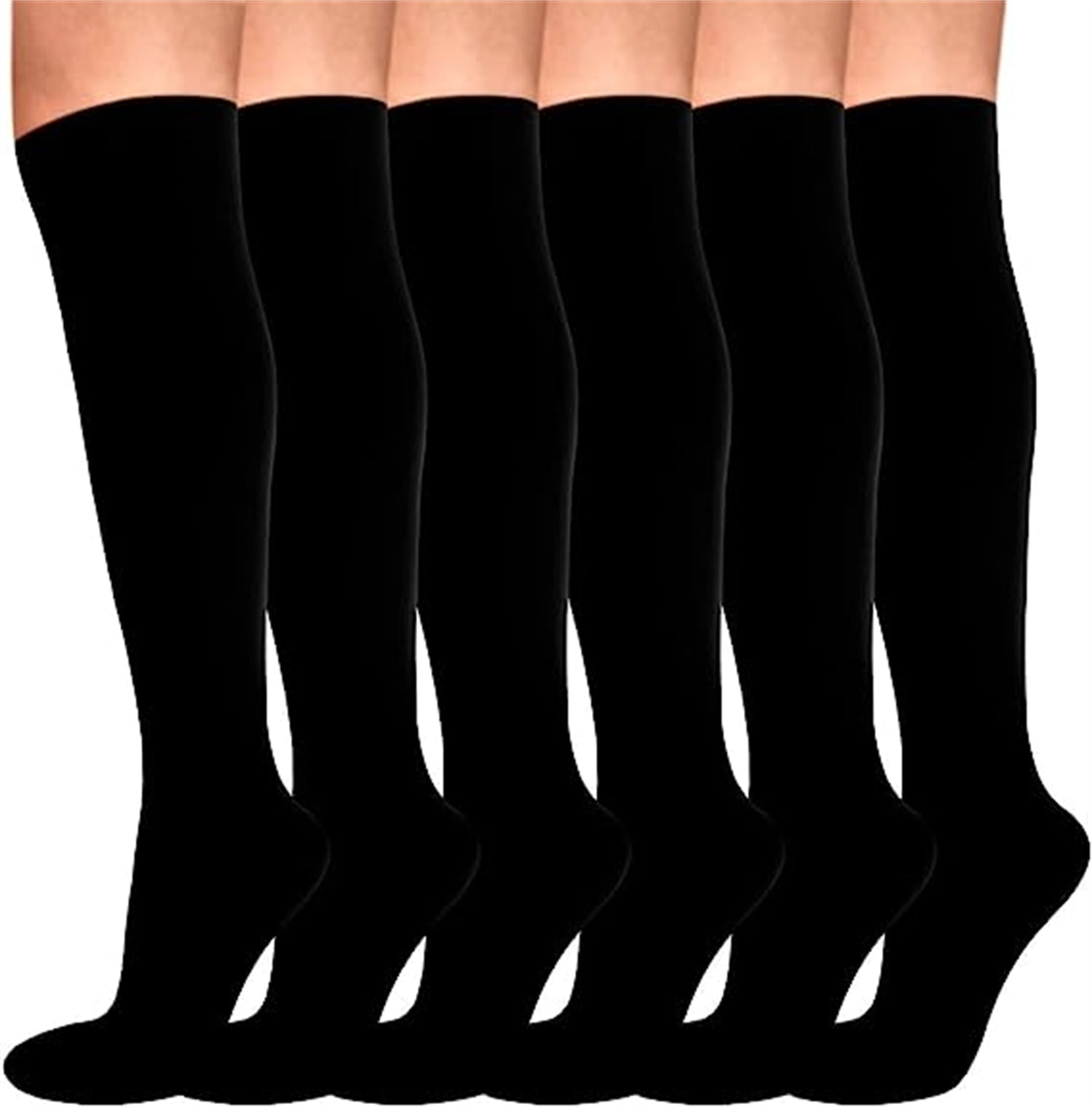 Wukang 6 Pairs Black Compression Socks S/M Knee High Sport Compression ...