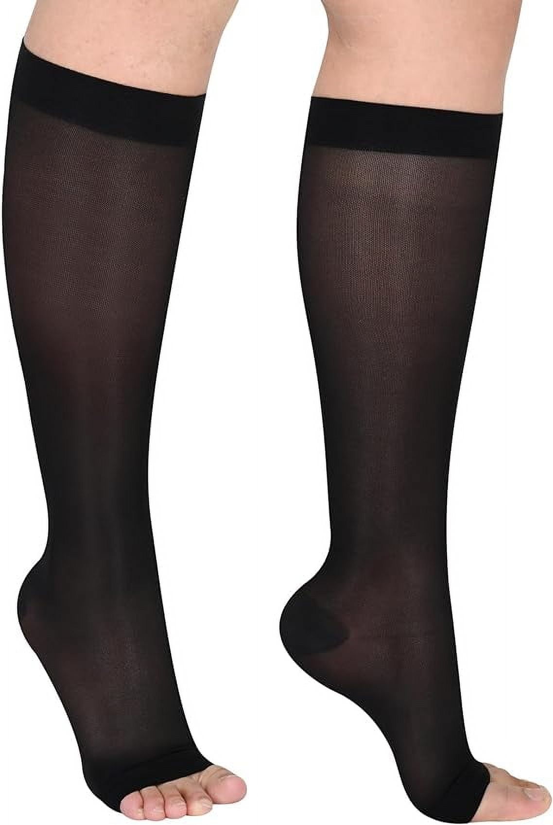 Wukang Open Toe Sheer Compression Stockings for Women, 15-20 mmHg Knee ...